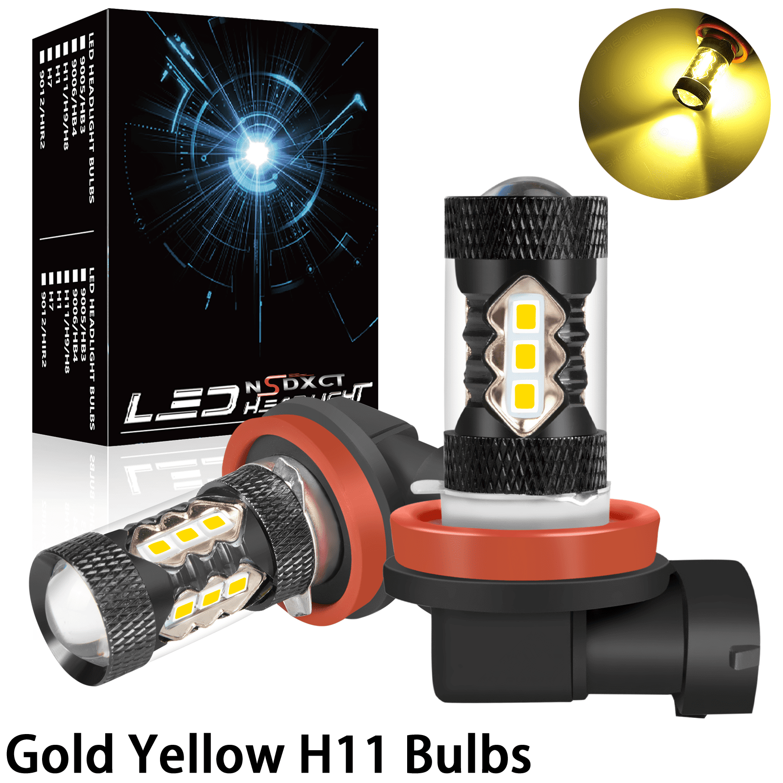 NSDXCT Golden Yellow H11 LED Headlight Front Fog Light Driving Bulbs ...