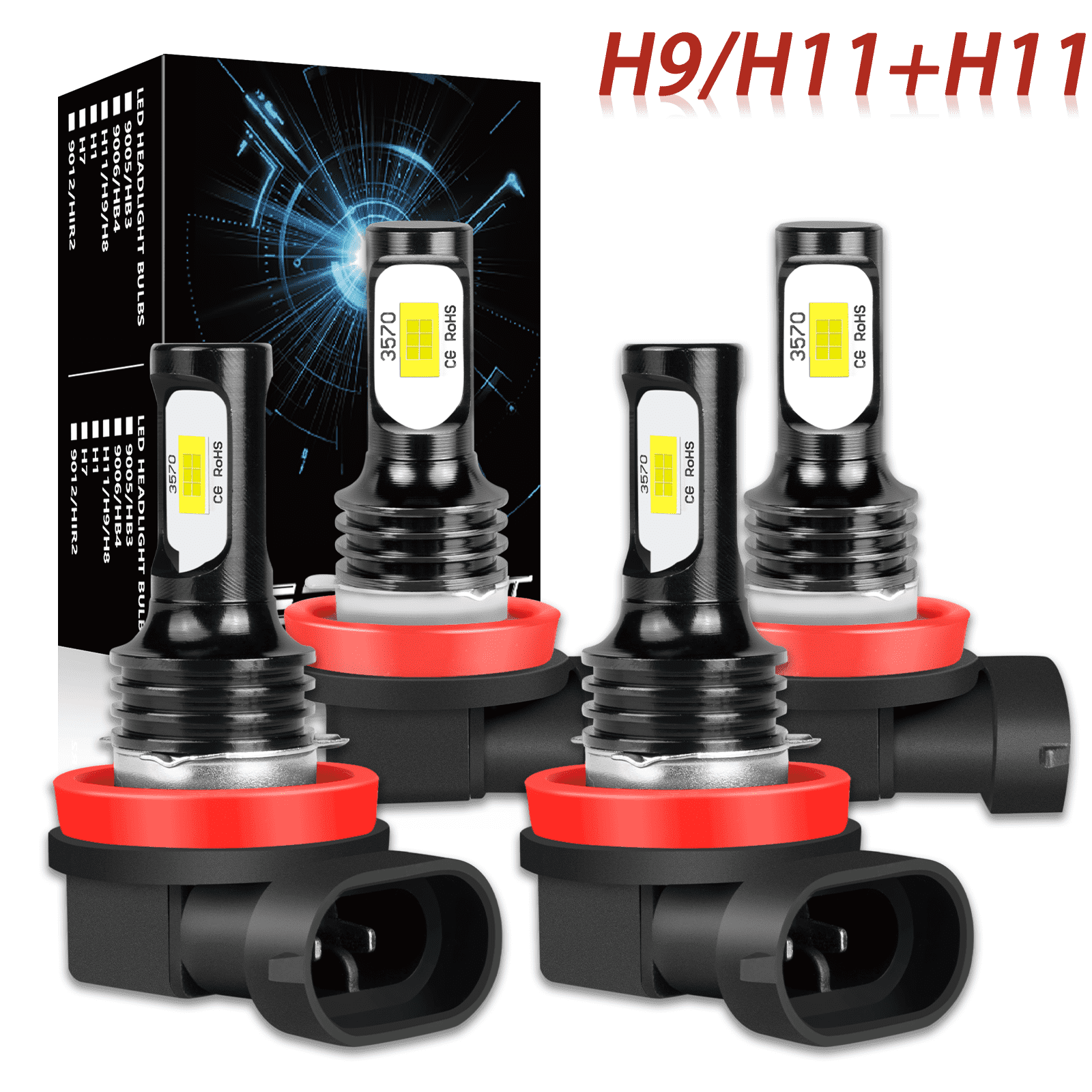 NSDXCT H11+H11 Led Headlight Bulbs for Chevy Impala 2006 2007 2008-2013 ...