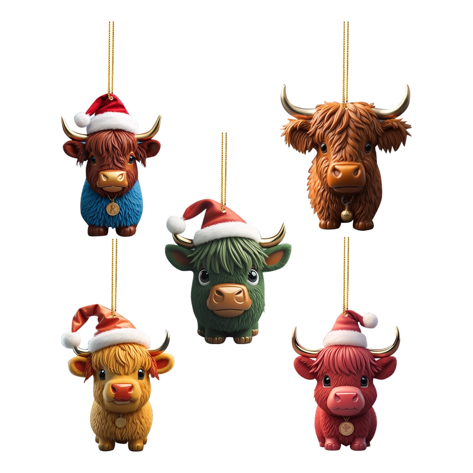 NSESSHome 5 Pcs Cow Ornaments for Tree Cartoon Highland Cow Hanging ...