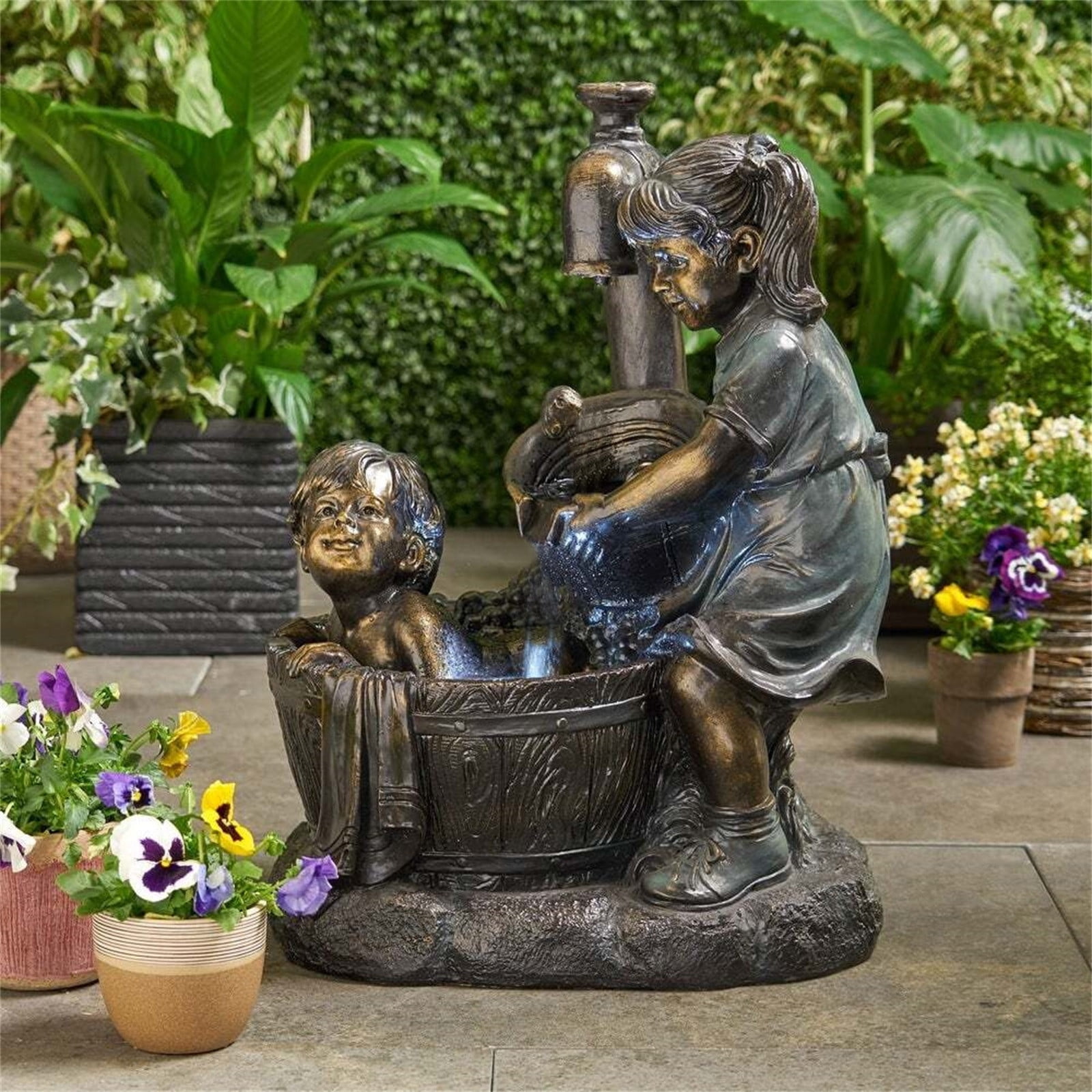 NSESSHome Boy & Girl Garden Statue A Kid With Fireflies Garden Statue ...