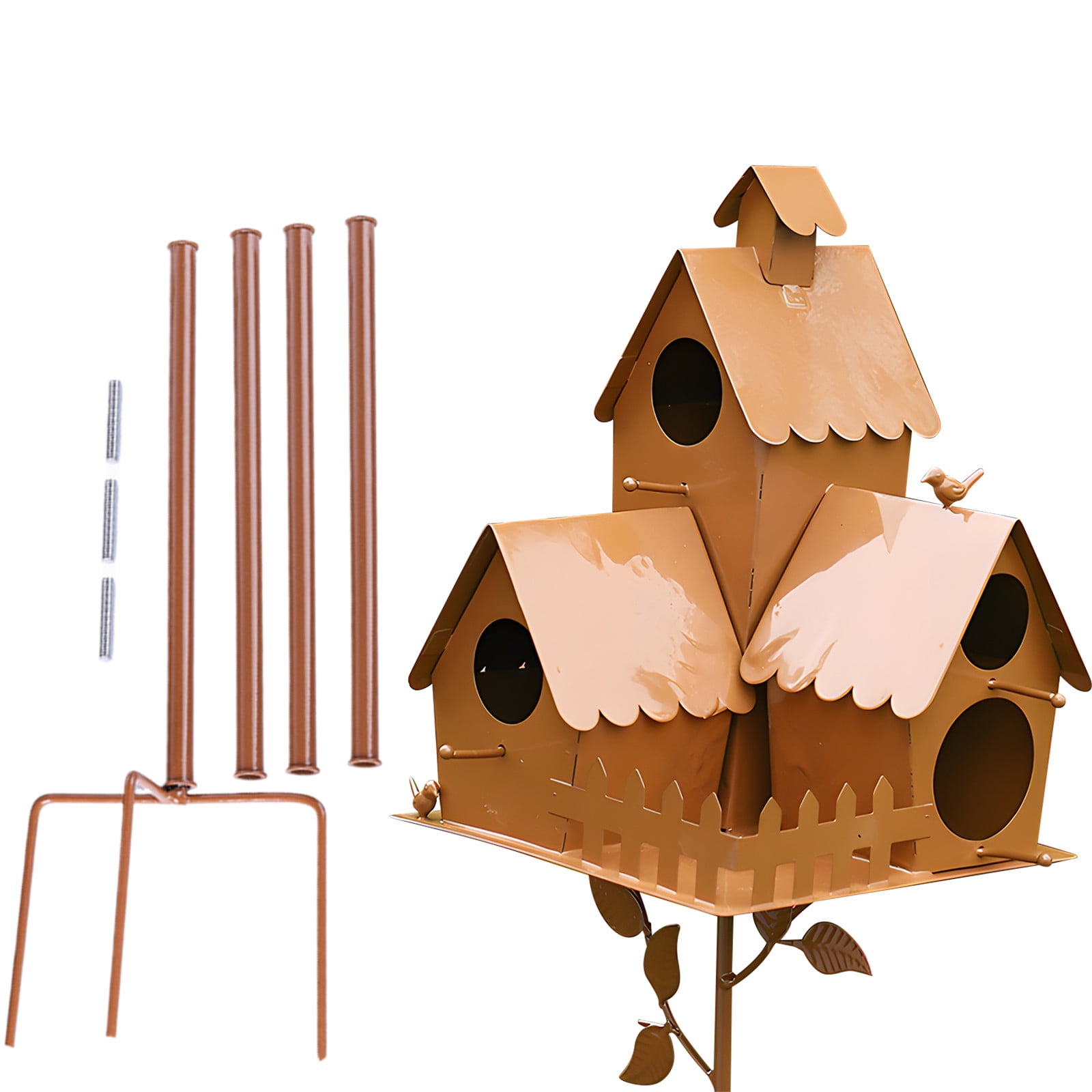 NSESSHome Metal Bird House With Poles Outdoor Metal Bird House Stake ...