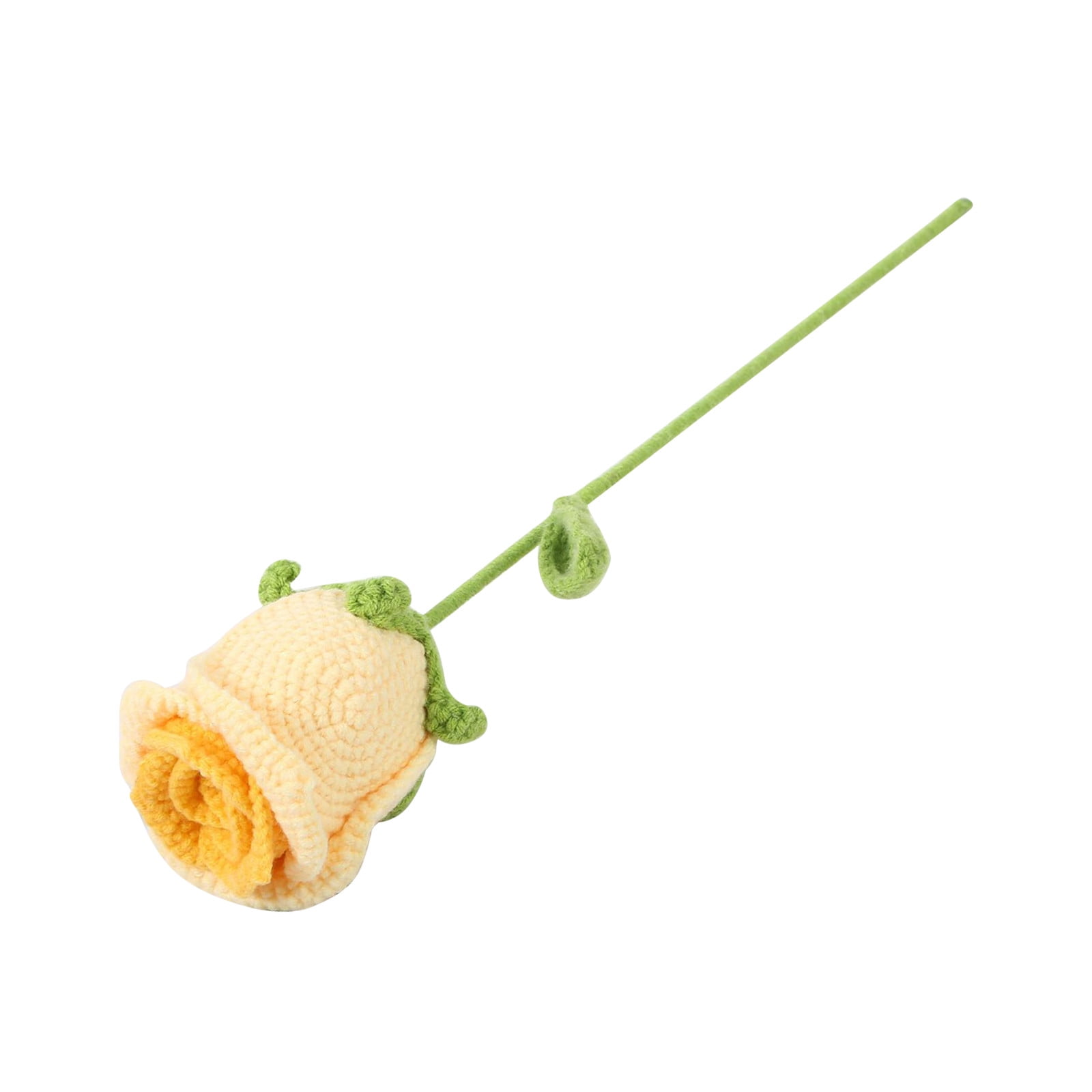 NSESSHome Handmade Crochet Rose with Leaves and Long Stem Best Gift for ...