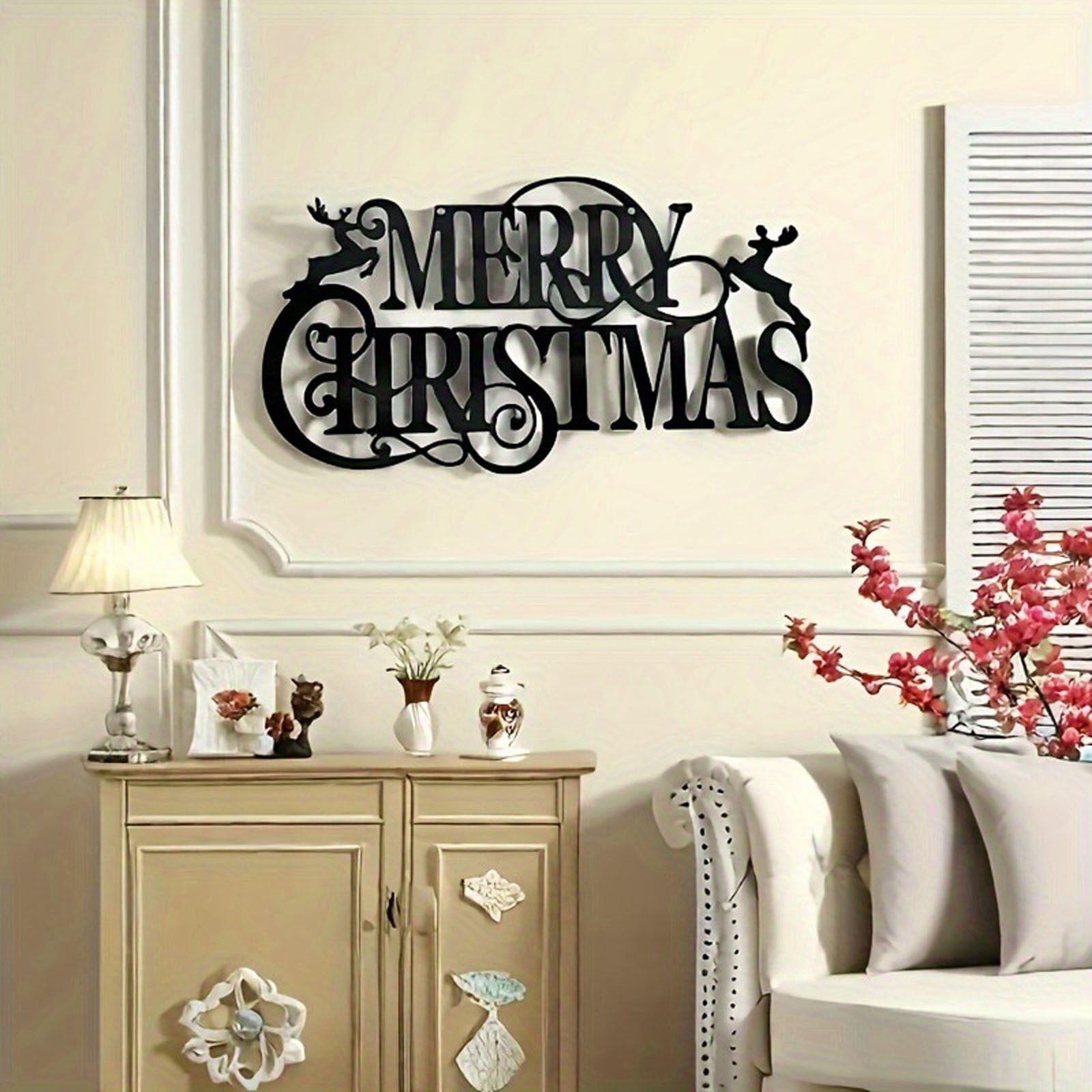NSESSHome Merry Christmas Hanging Sign Metal Wall Plaques Xmas Cutout ...