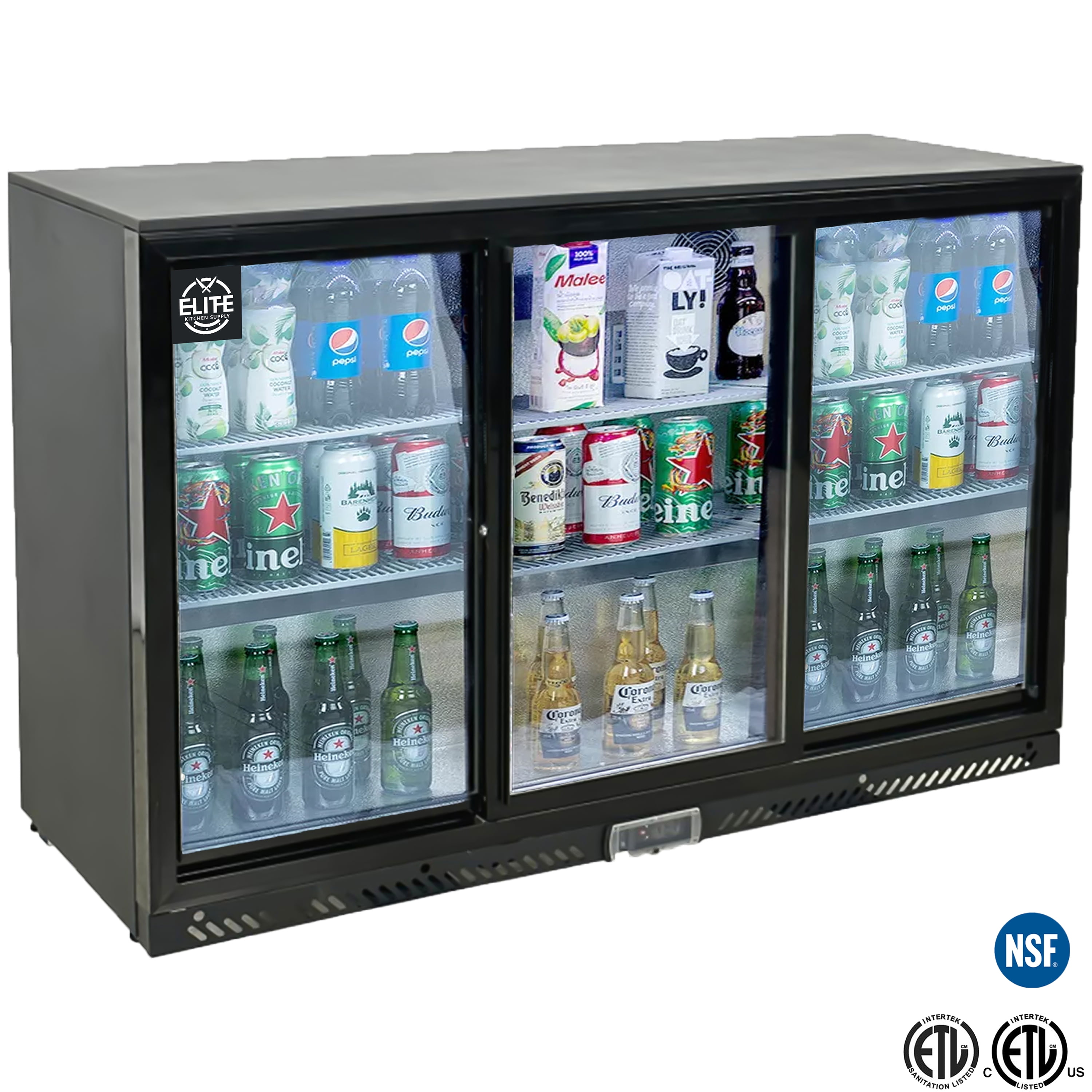 Elite 53 in. Commercial Beverage Cooler, Slide Glass Door Merchandiser ...