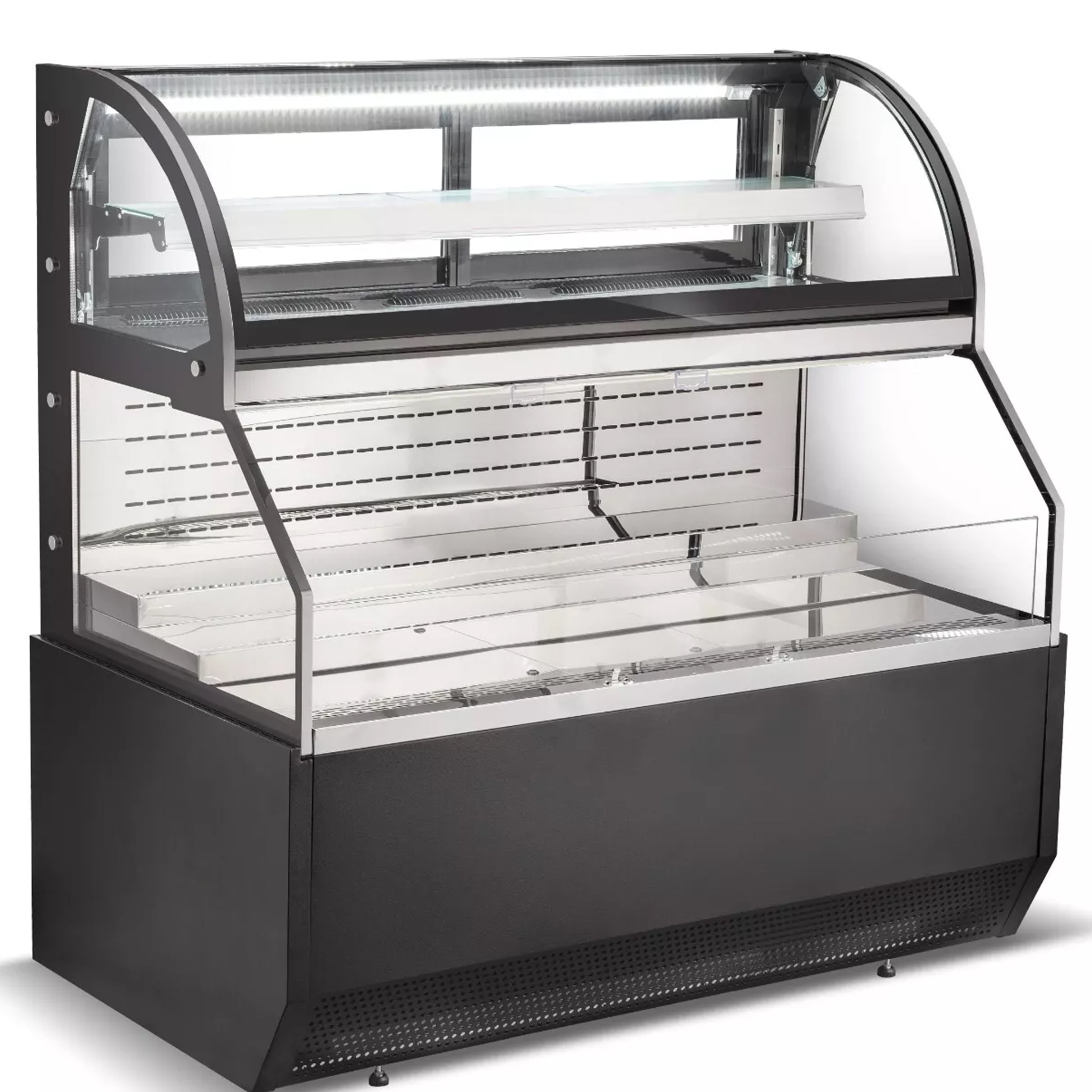 NSF 60 in. Commercial Open Air Refrigerator 20 Cu.Ft. Refrigerated Curved Glass Door Bakery ...