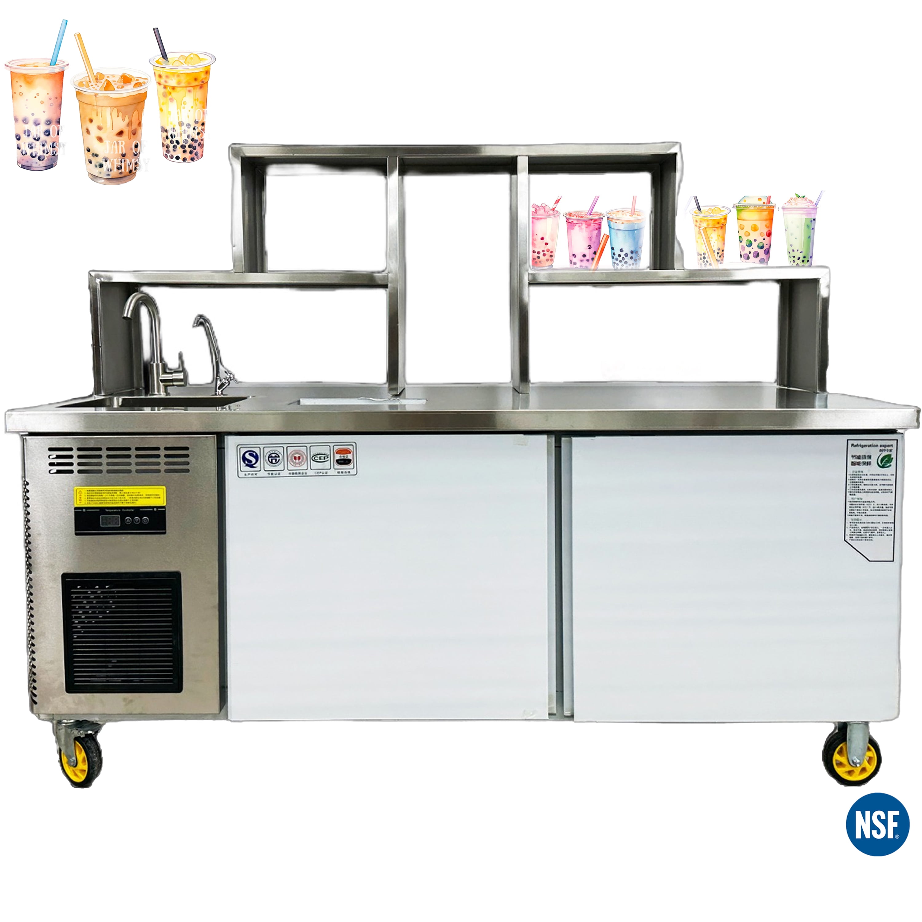 NSF 71" Boba Station with Refrigerator – Stainless Steel Milk Tea Bar ...