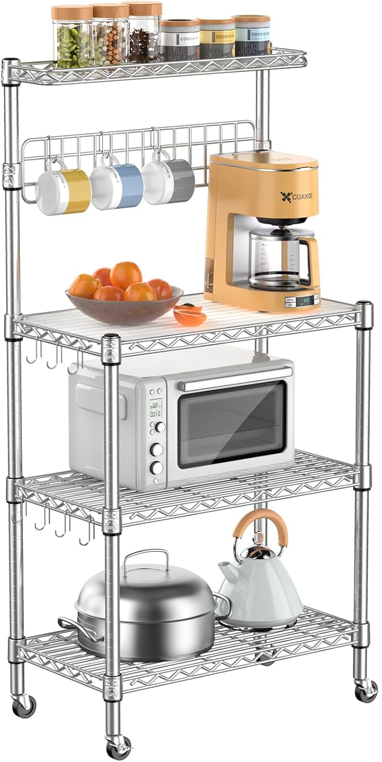 NSF Certified 4-Tier Adjustable Bakers Rack for Kitchen with Storage ...