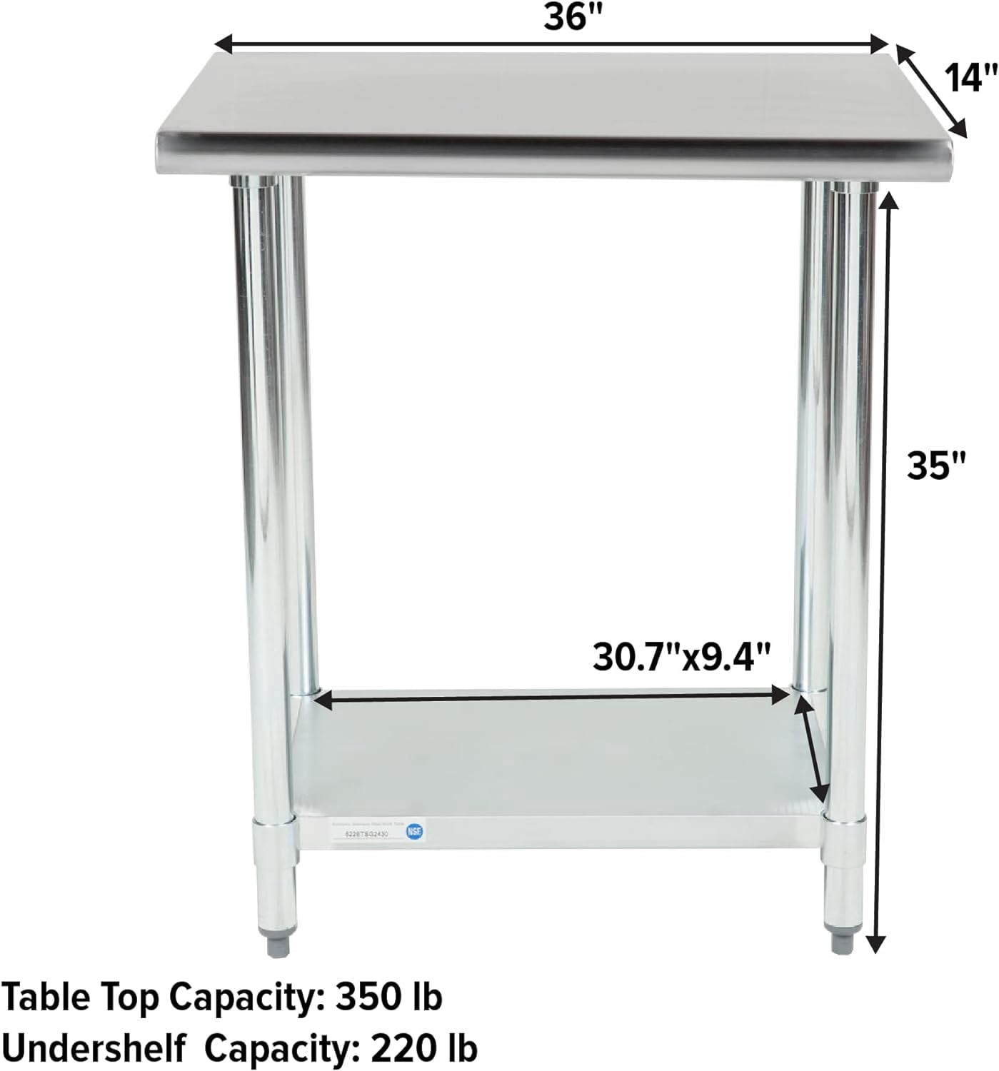 NSF Certified Heavy Duty Stainless Steel Prep Table for Home ...