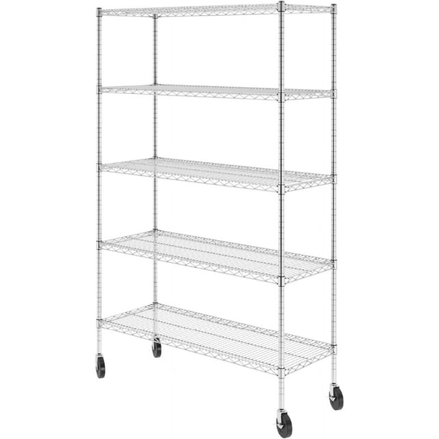 NSF Certified Storage Shelves, Heavy Duty Steel Wire Shelving Unit with Wheels and Adjustable ...