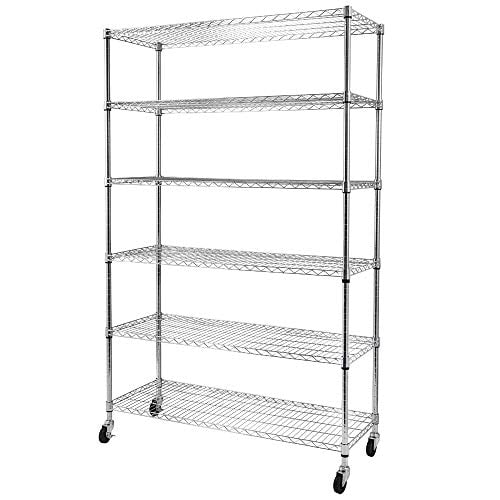 NSF Certified Storage Shelves, Heavy Duty Steel Wire Shelving Unit with Wheels and Adjustable ...