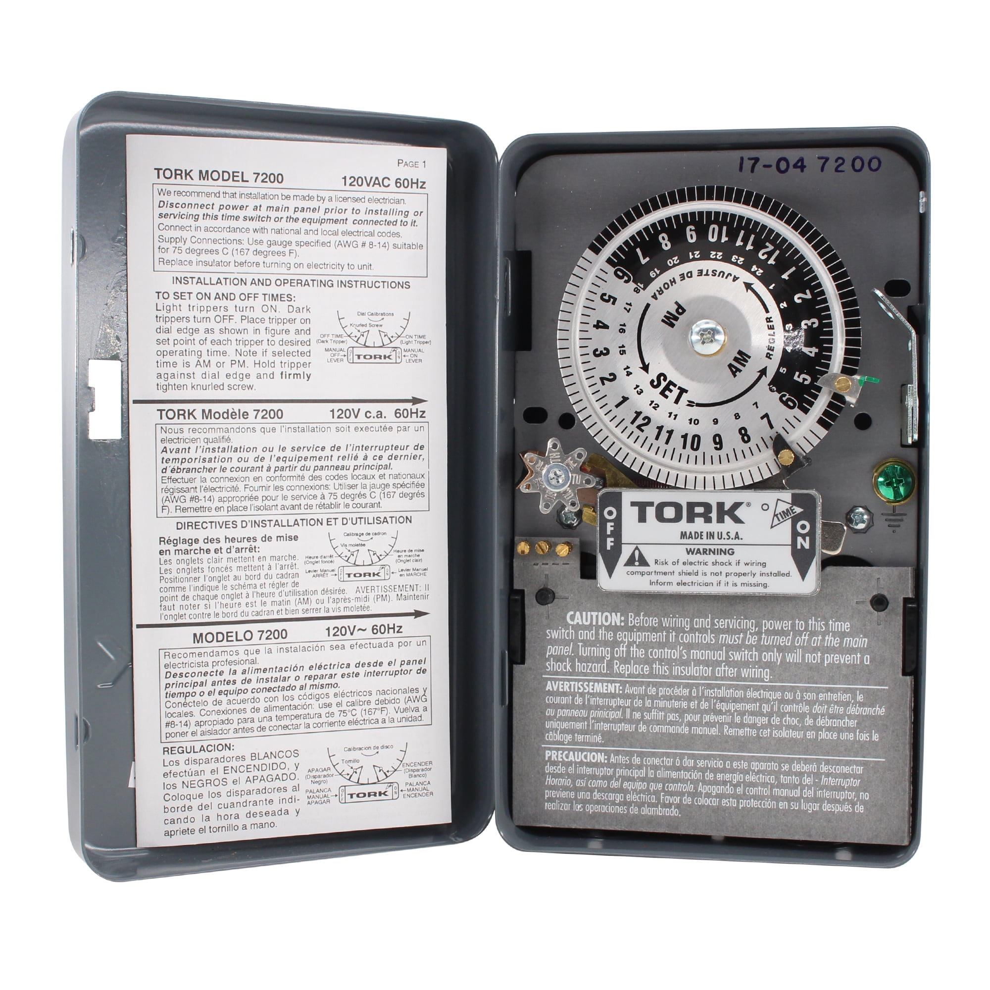 NSI Tork 7200 Indoor Timer Switch, 24-Hour, Skip-A-Day, DPST, 40A, 120V ...