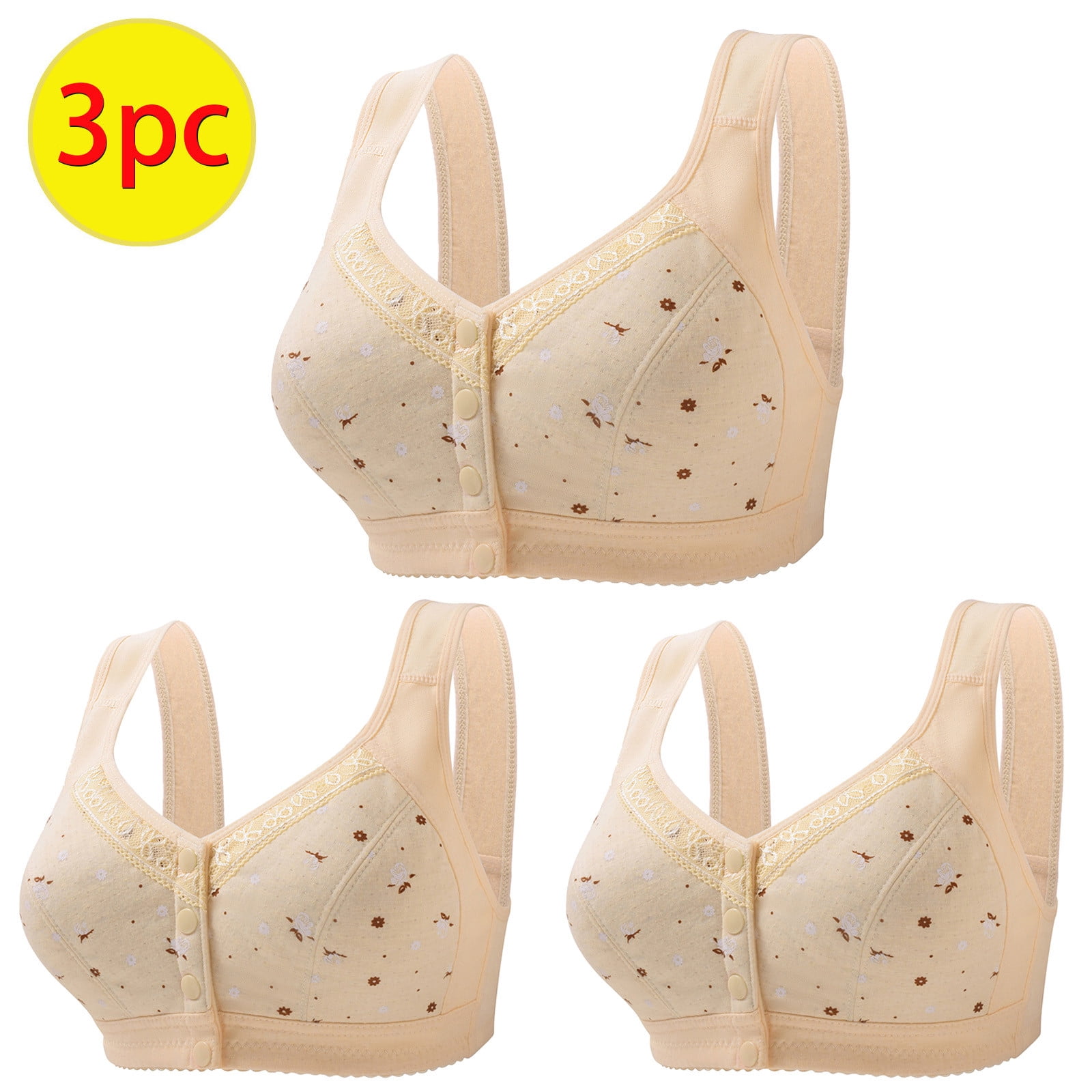 NSLGXD 3-PC Daisy Bras for Older Women No Underwire Front Closure ...