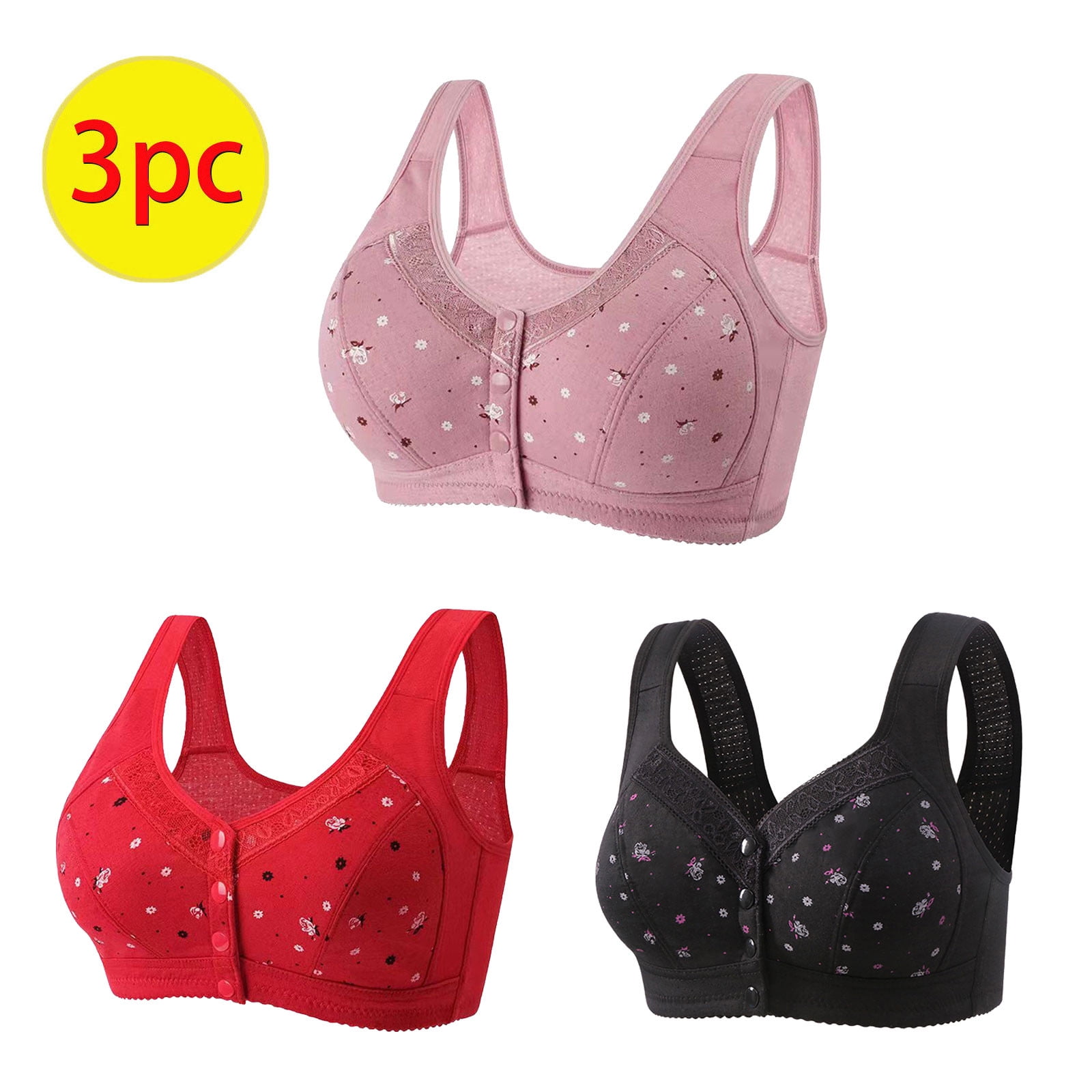 NSLGXD 3-Pack Daisy Bras for Older Women Front Closure Bra for Women ...