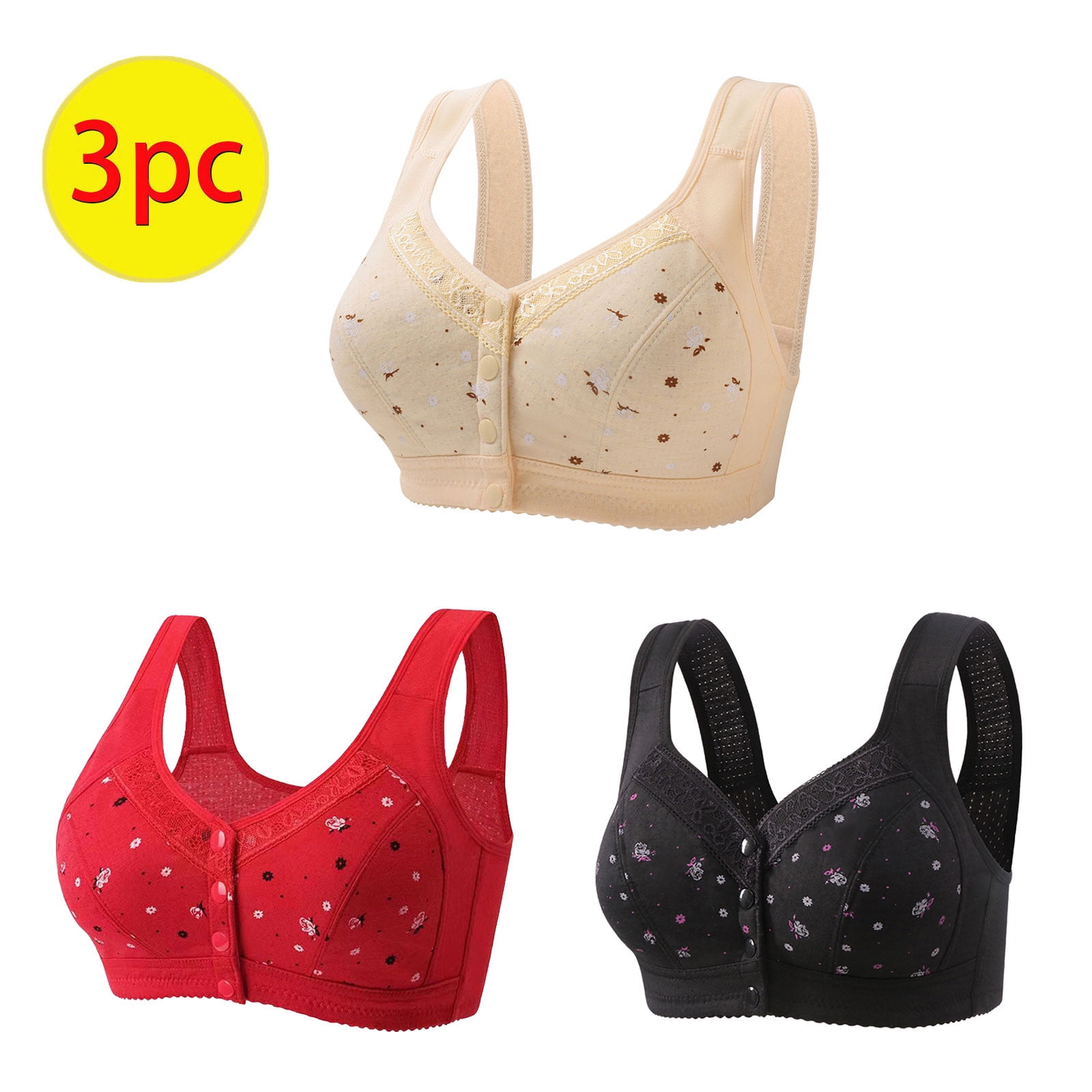 NSLGXD 3-Pack Front Closure Bras for Seniors Women Plus Size Push Up ...