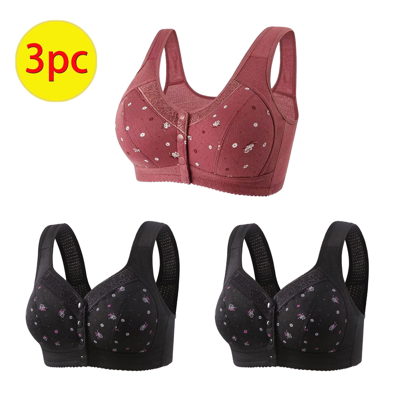 NSLGXD 3Pc Plus Size Daisy Bras for Older Women 2025 Front Closure Bra ...