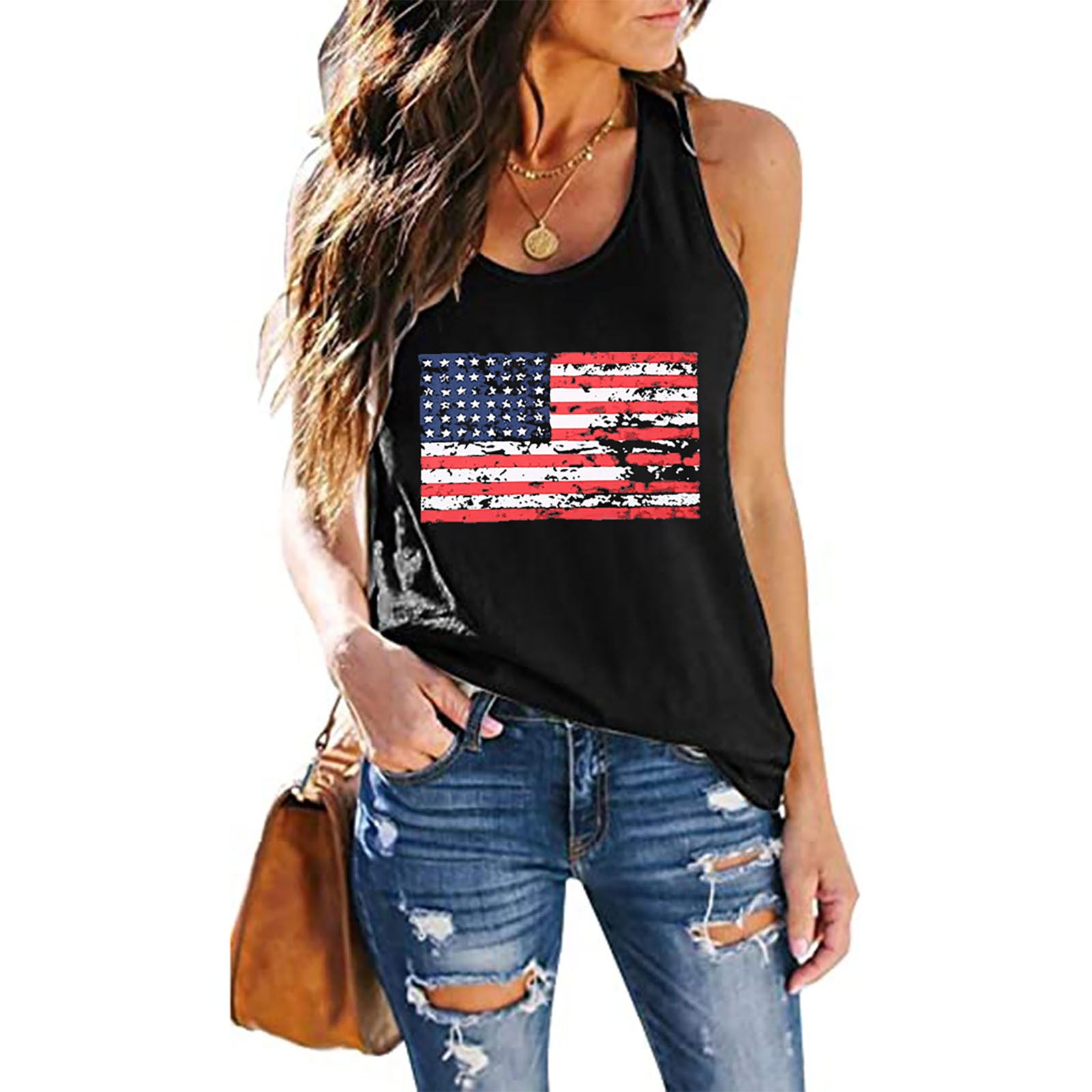 NSLGXD American Flag Tank Tops for Women Trendy USA Flag Graphic Tees ...