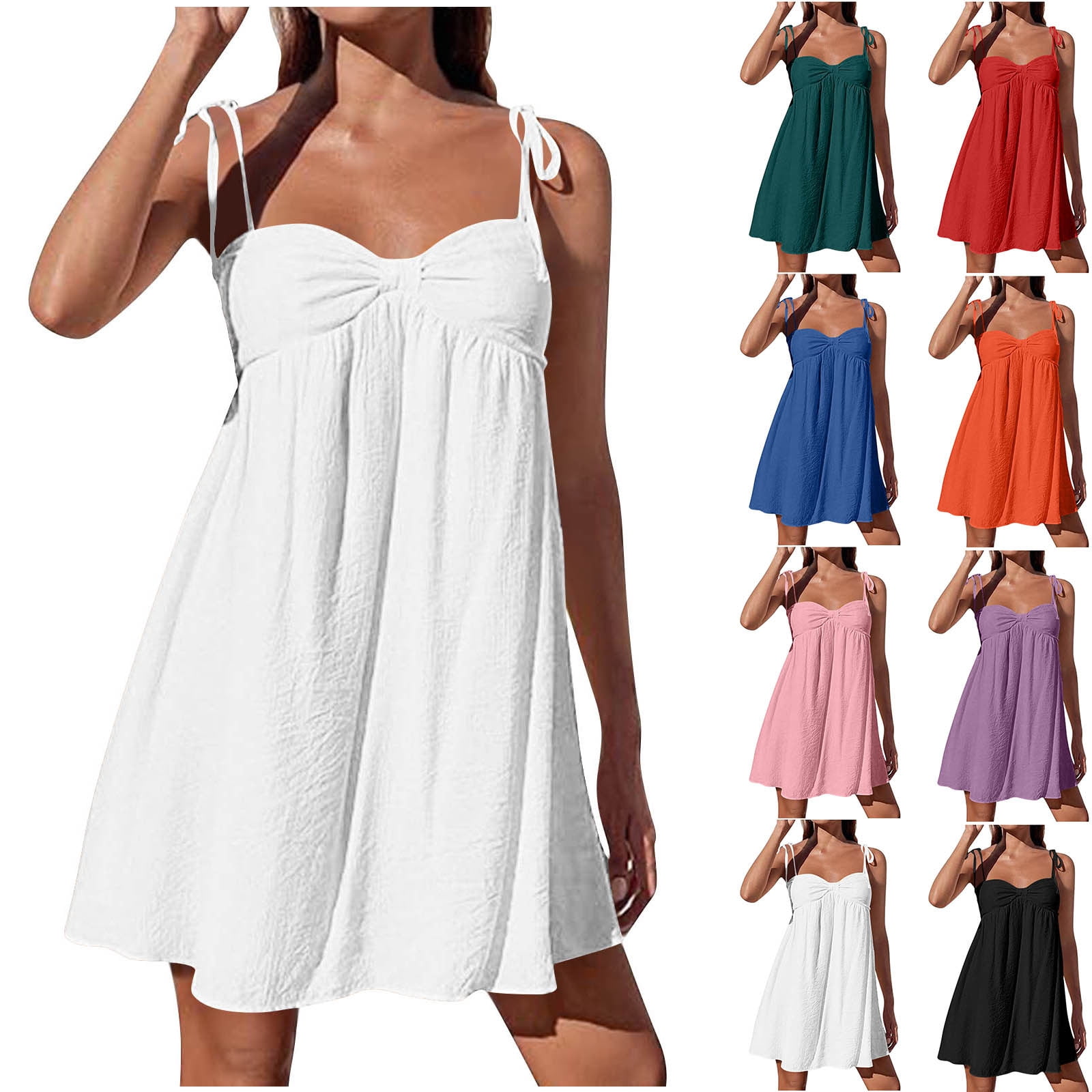 NSLGXD Beach Mini Dresses for Women Tie Shoulder High Waisted A Line ...