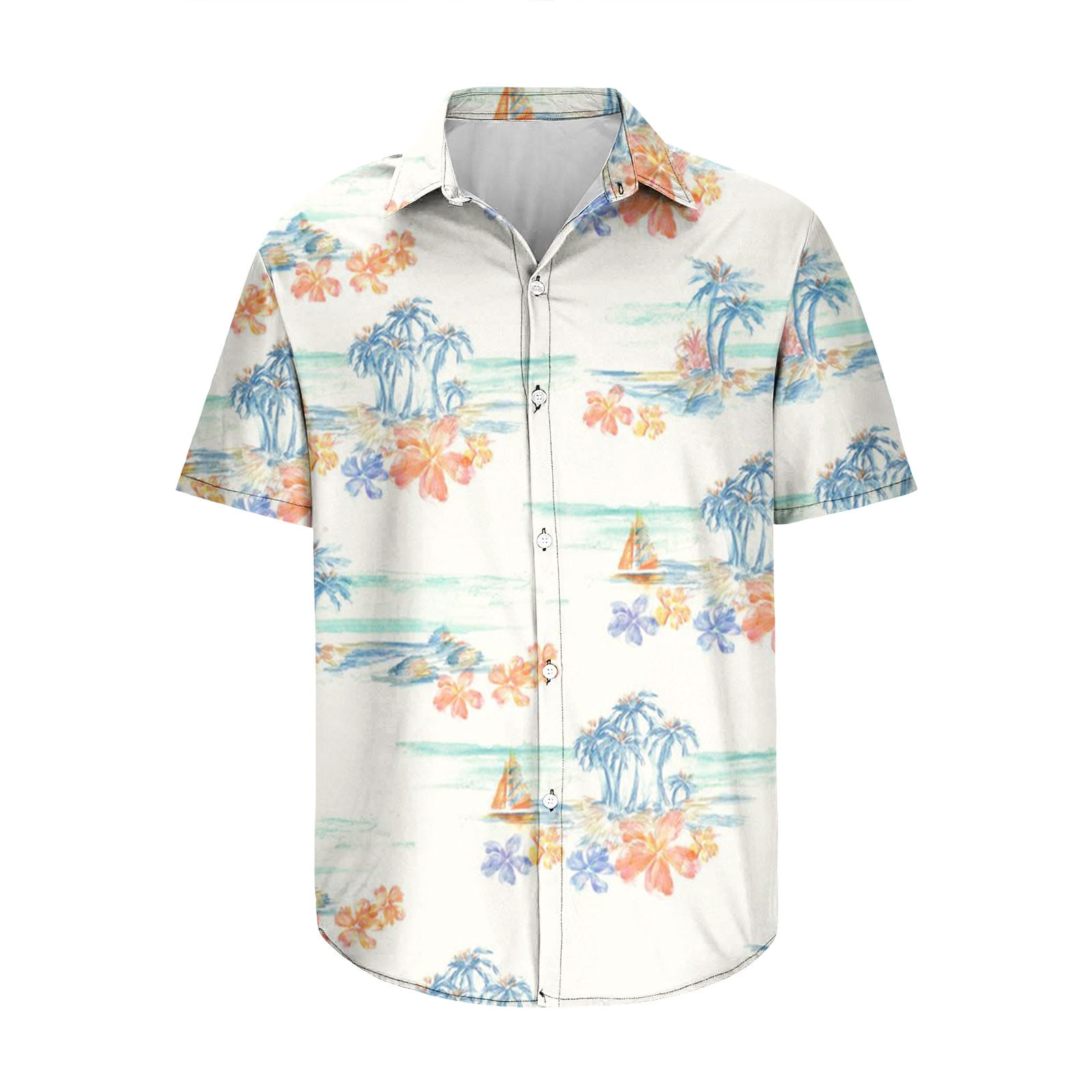 NSLGXD Casual Button Down Shirts for Men Big and Tall Summer Palm Tree Tropical Print Hawaiian T ...