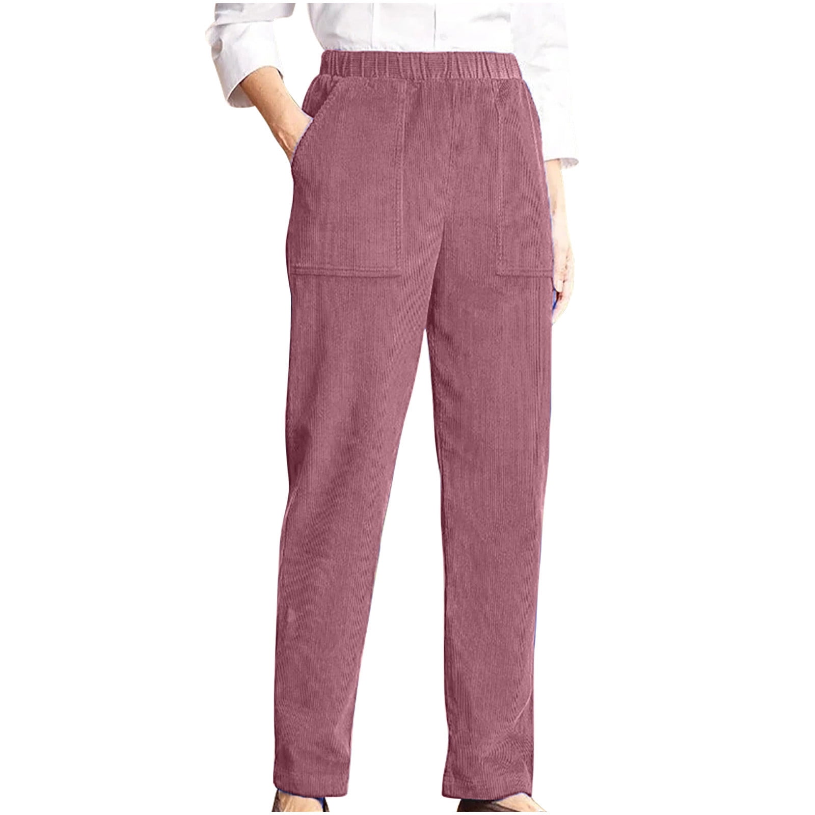 NSLGXD Corduroy Pants for Women Elastic High Waist Pull On Straight Leg ...