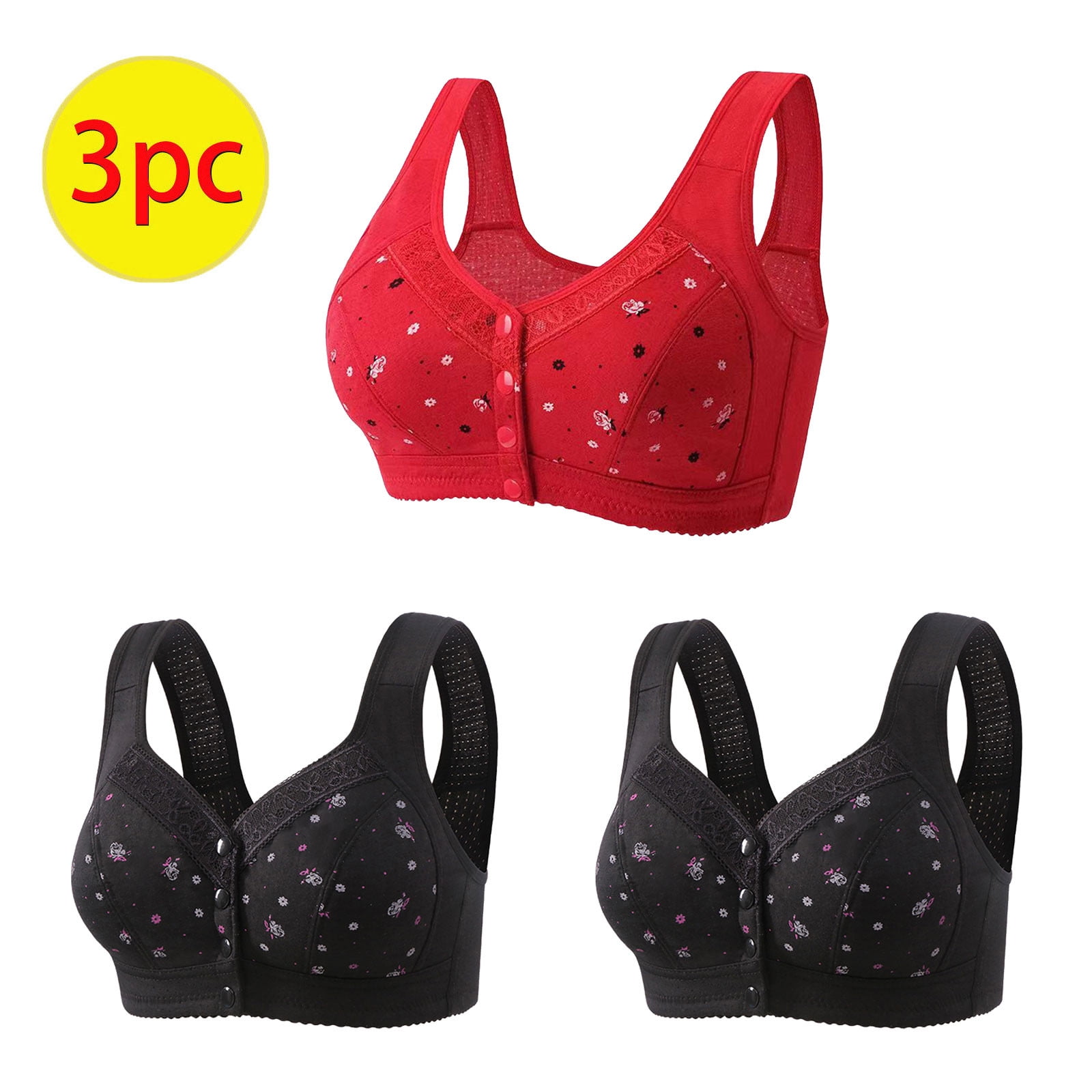 NSLGXD Daisy Bras for Older Women,3PC Front Closure for Women Wireless ...