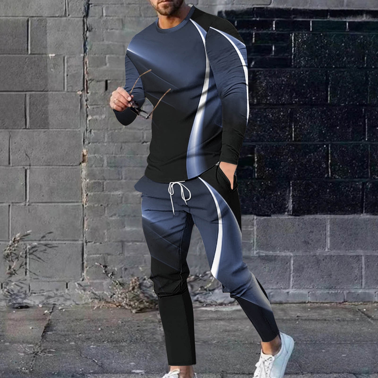 NSLGXD Mens 2 Piece Sets Big and Tall 3D Digital Printing Long Sleeve ...