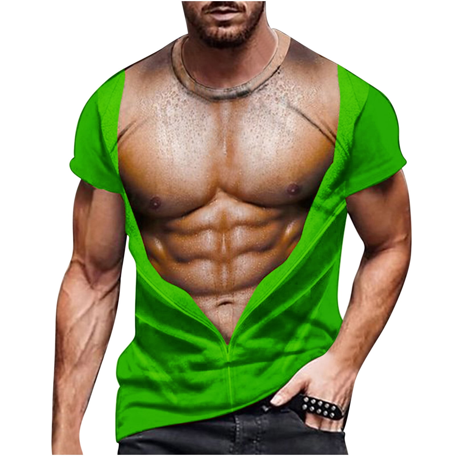 Nslgxd Muscle Tee Shirts For Men Funny T Shirt With Abdominal Muscle 3d