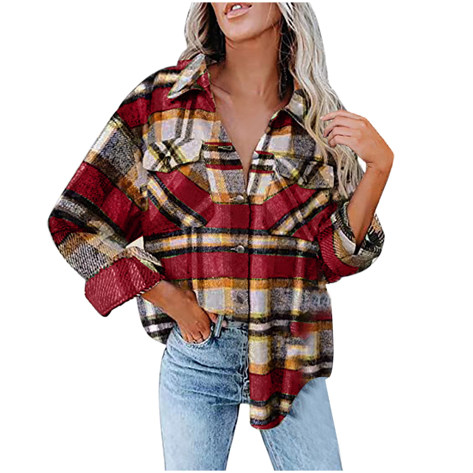 NSLGXD Plaid Flannel Shirts for Women Oversized Long Sleeve Button Down ...