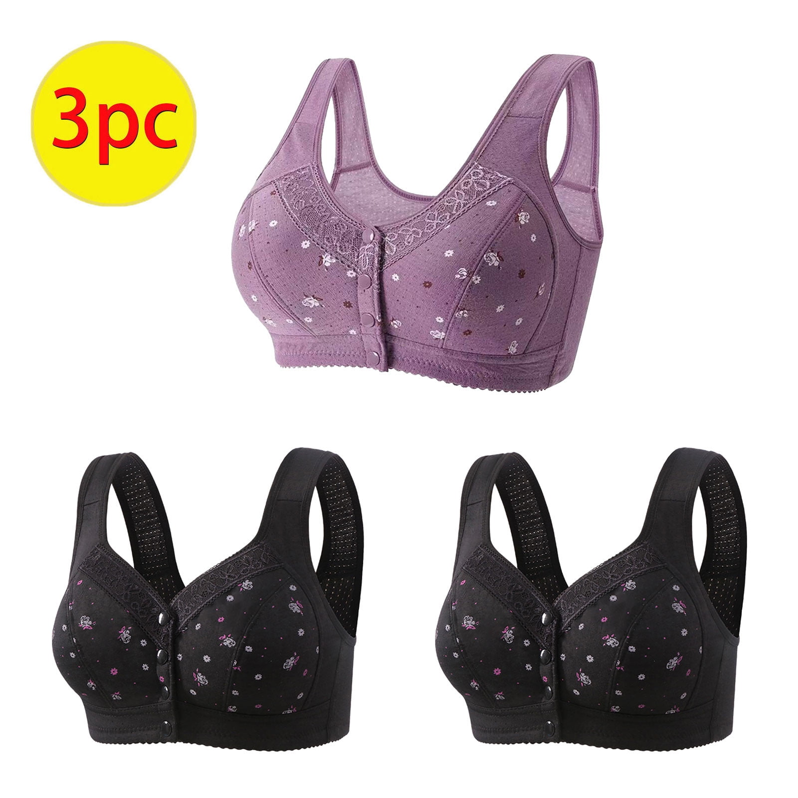 NSLGXD Plus Size Push Up Bras for Women 3PC Daisy Bras for Older Women ...