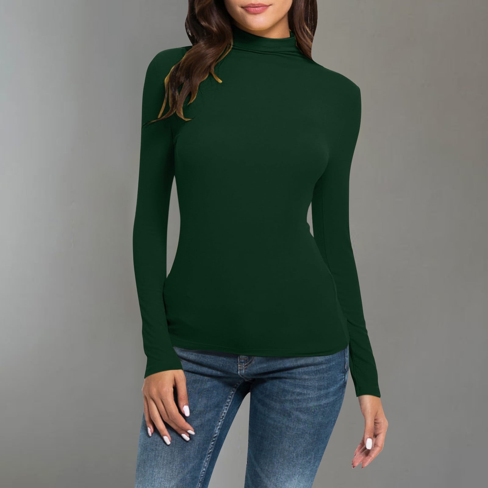 NSLGXD Slim Fit T-Shirts for Women Long Sleeve Shirts Turtleneck Solid ...