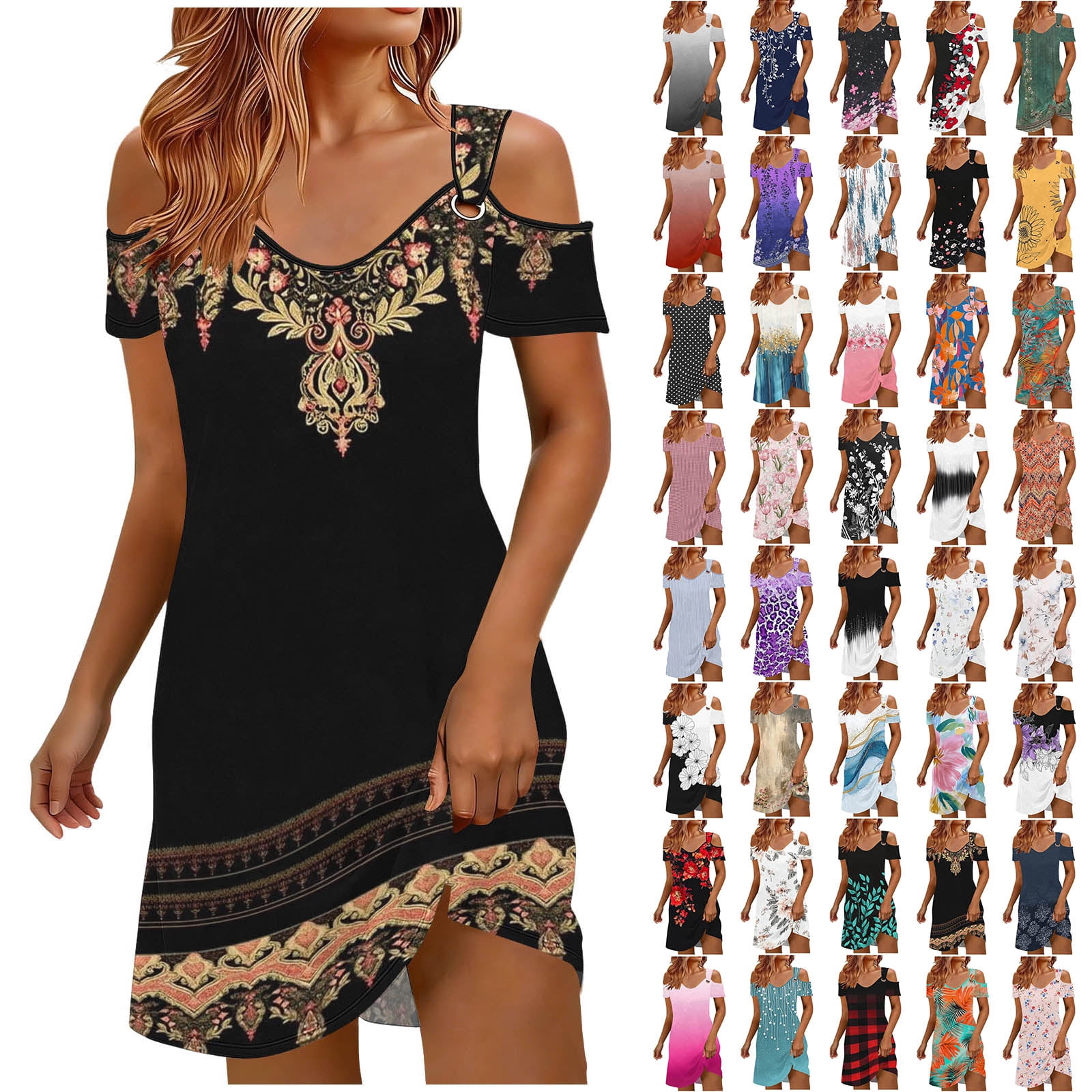 NSLGXD Spring Dresses for Women 2026 Short Sleeve Holiday Party Mini ...