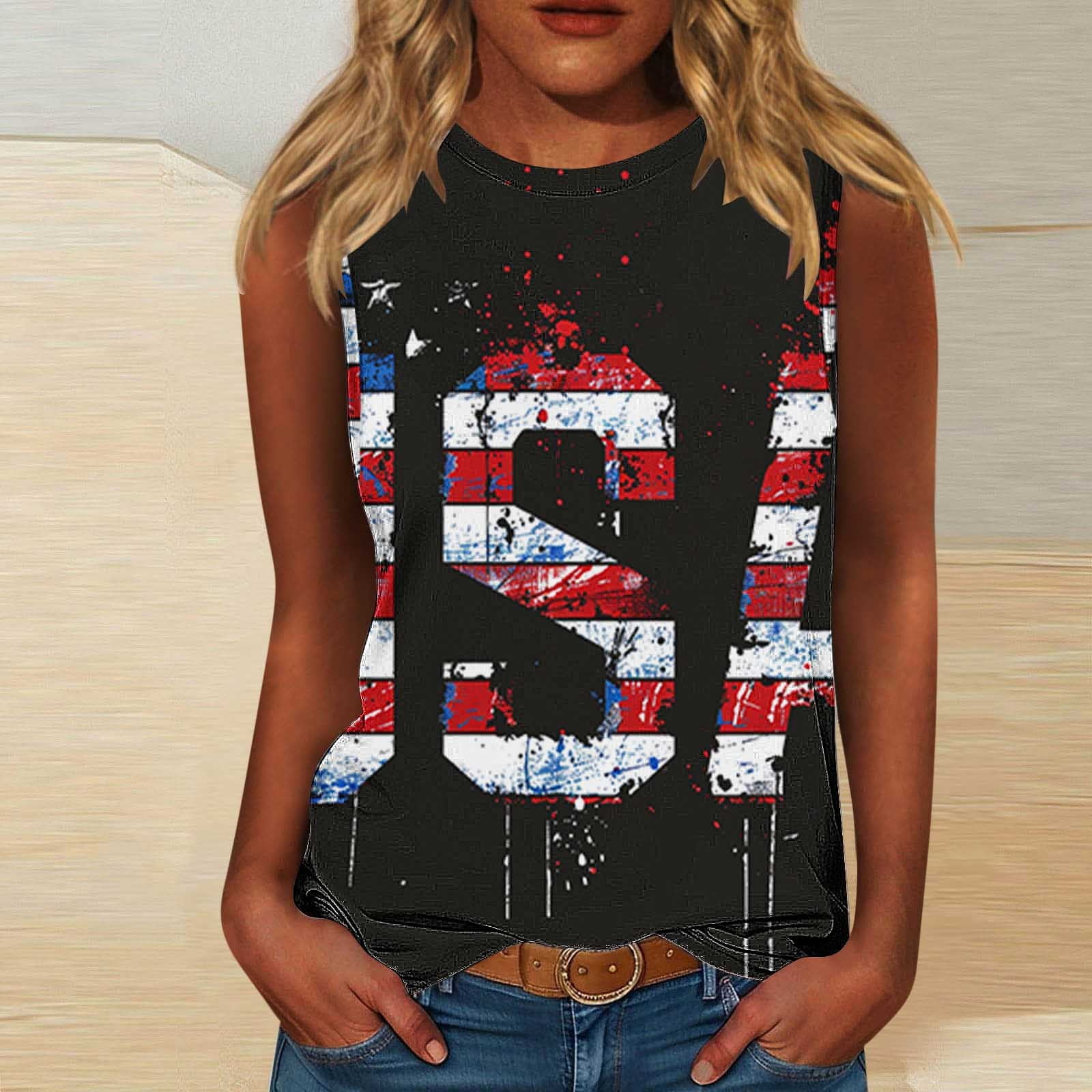 NSLGXD USA Flag Tank Tops for Women 4th of July Patriotic Sleeveless ...