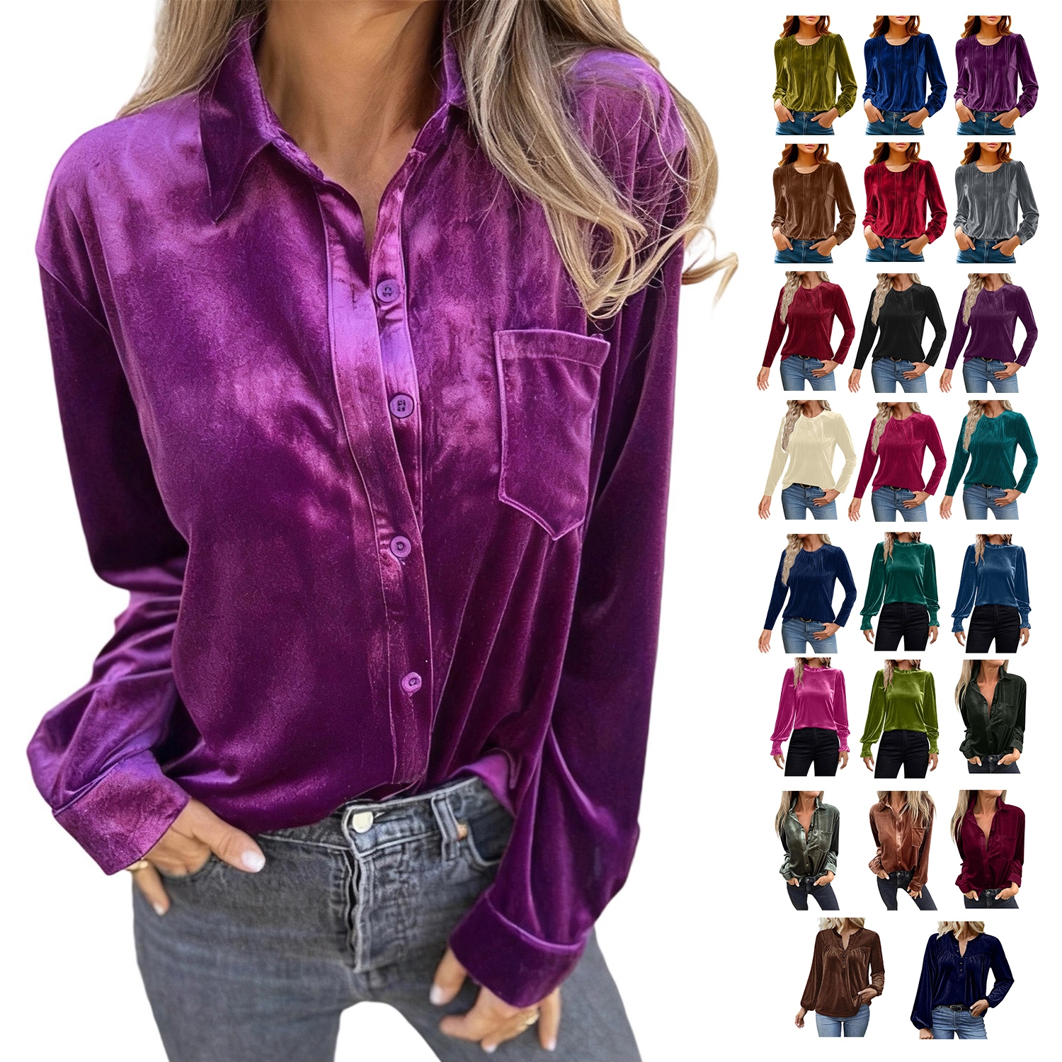 NSLGXD Vintage Velvet Tunic Tops for Women Elegant Long Sleeve Shirts ...