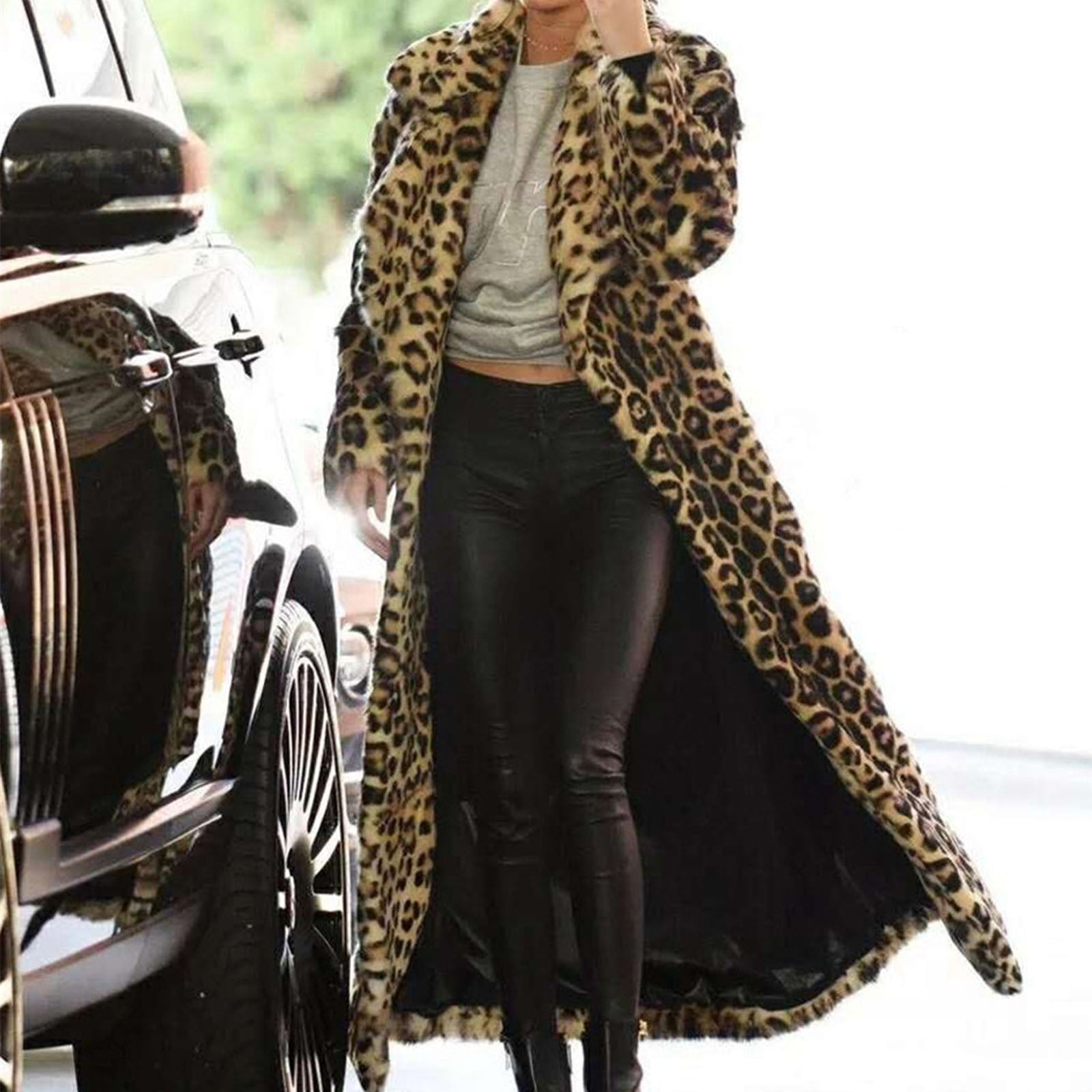 NSLGXD Winter Faux Fur Overcoats for Women Fashion Leopard Print Long ...