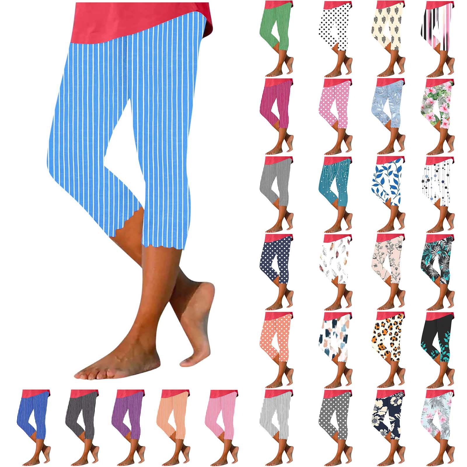 NSLGXD Women's Capri Leggings Floral Print Vacation Beach Yoga Pants ...
