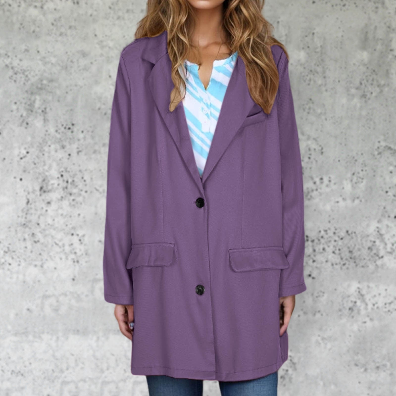 NSLGXD Women's Long Blazer Jacket Button Down Blazers Casual V Neck ...