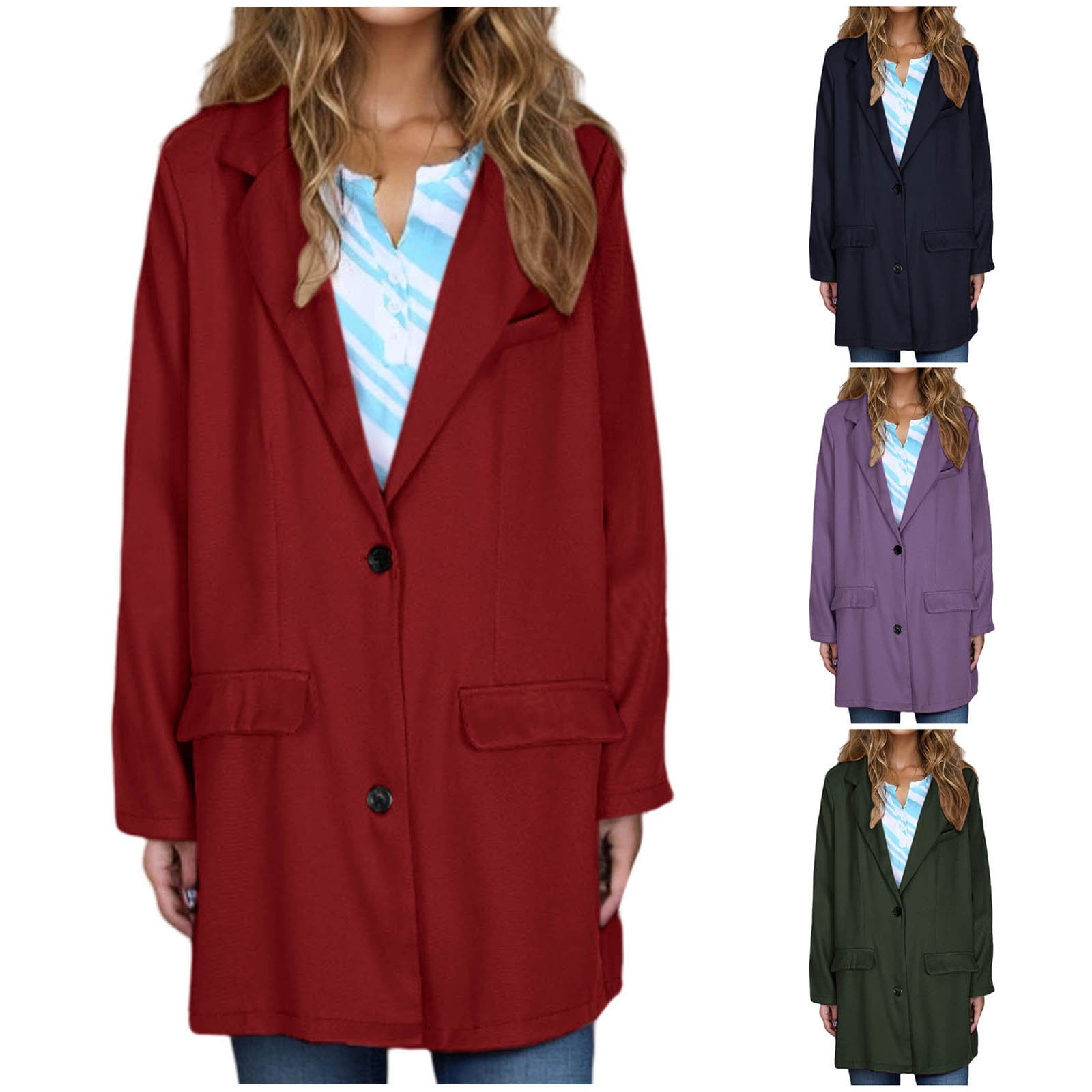 NSLGXD Women's Tunic Blazer Jackets Button Down Blazers Casual V Neck ...