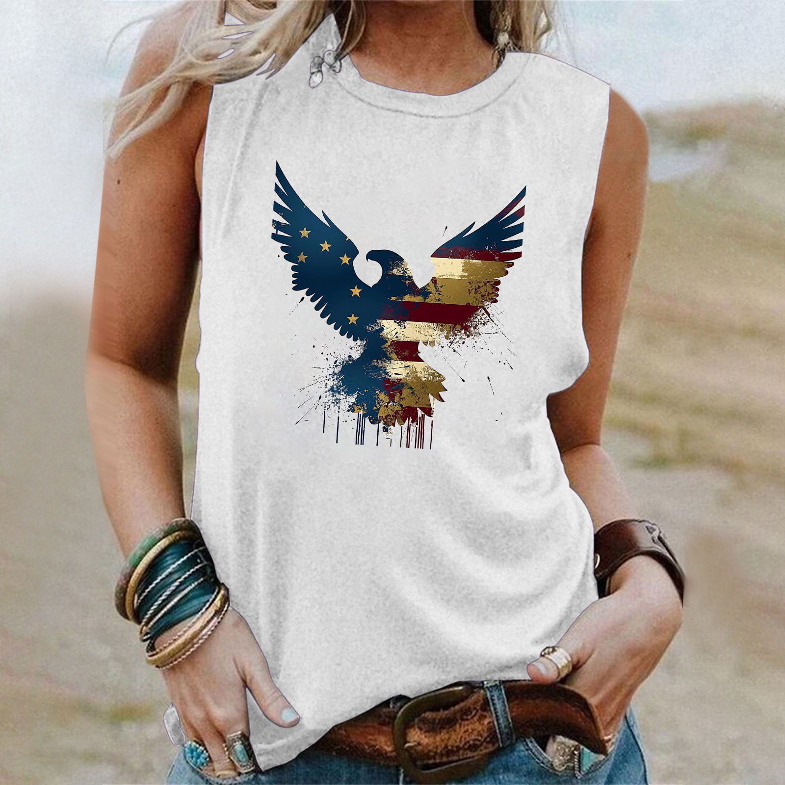 NSLGXD Womens 4th of July Tank Top Funny American Flag Graphic ...