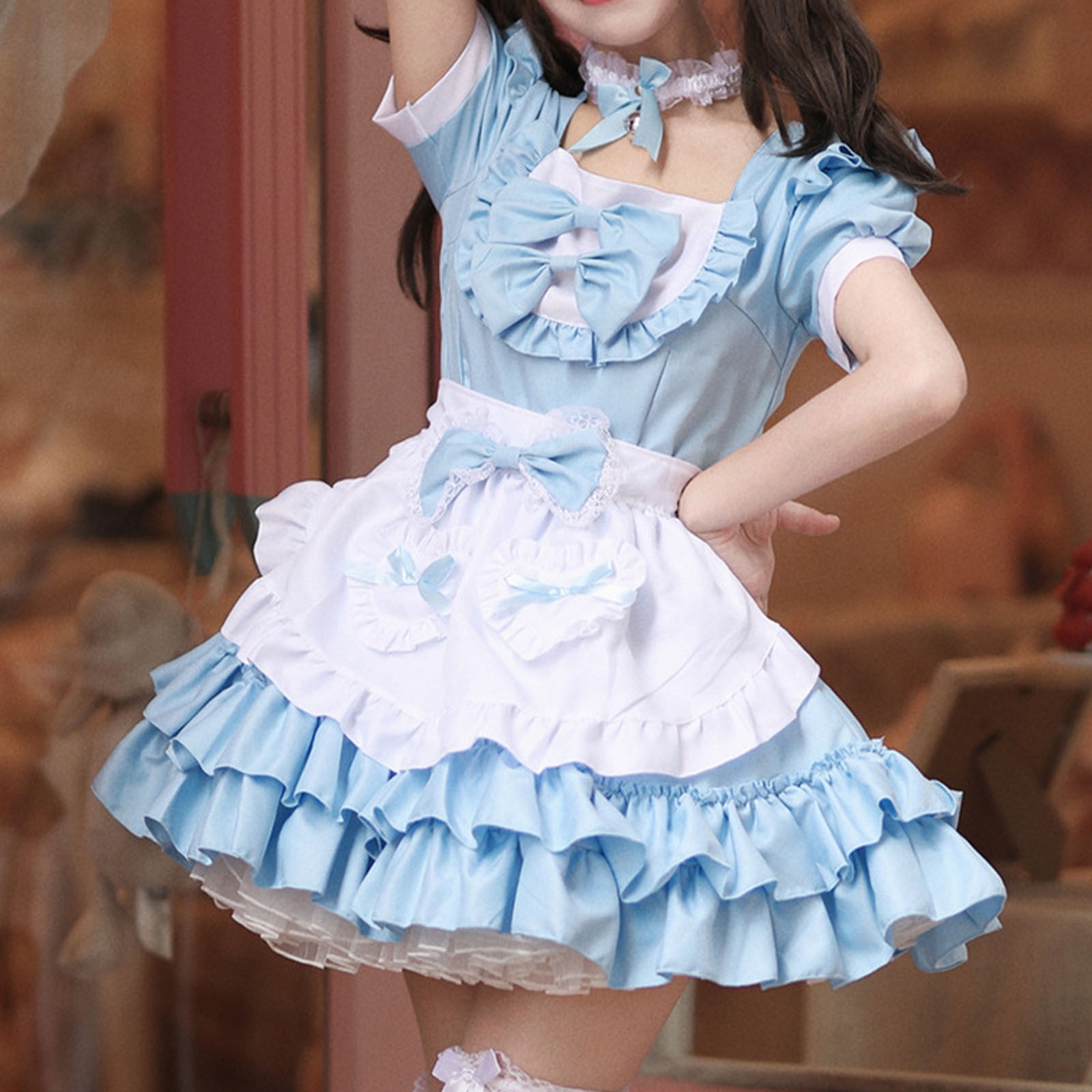 NSLGXD Womens Lolita Dresses Fashion Short Sleeve Plus Size Maid ...