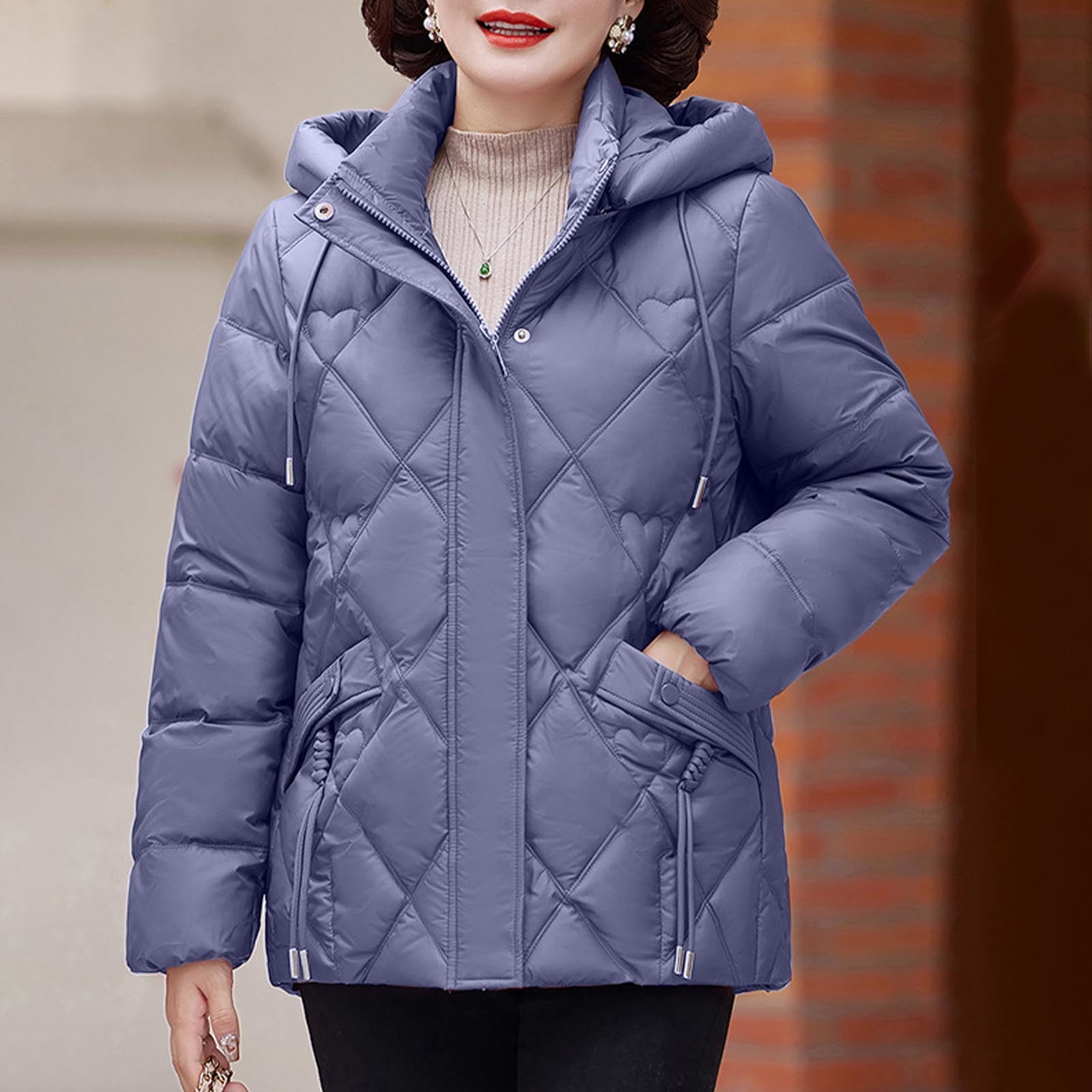 NSLGXD Womens Quilted Coats with Hood Long Sleeve Puffer Jacket Zip Up ...