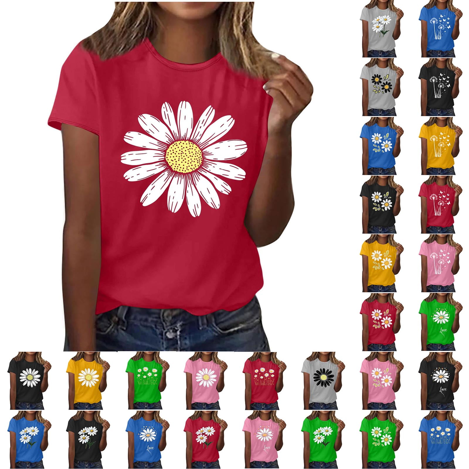 NSLGXD Womens T-Shirts Graphic Tees Short Sleeve Crew Neck Sunflower ...