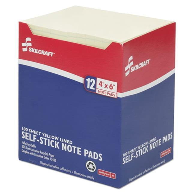 NSN 4 x 6 in. Lined 1 Dozen Self-Stick Note Pads Yellow - 100 Sheets ...
