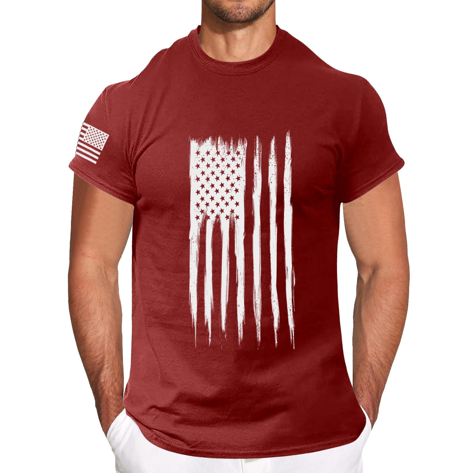 NSQFKALL Men's American Flag T-Shirts Short Sleeve USA Flag Crewneck ...