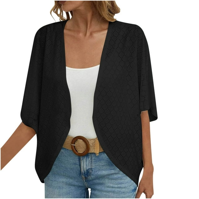 Nt Einnly Womens 3 4 Sleeve Cropped Cardigan Women Knit Shrugs Open