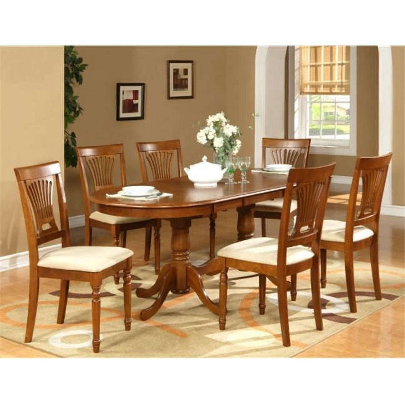 NT9-SBR-C 9PC Plainville Table with Double Pedestal & 8 Avon Microfiber ...