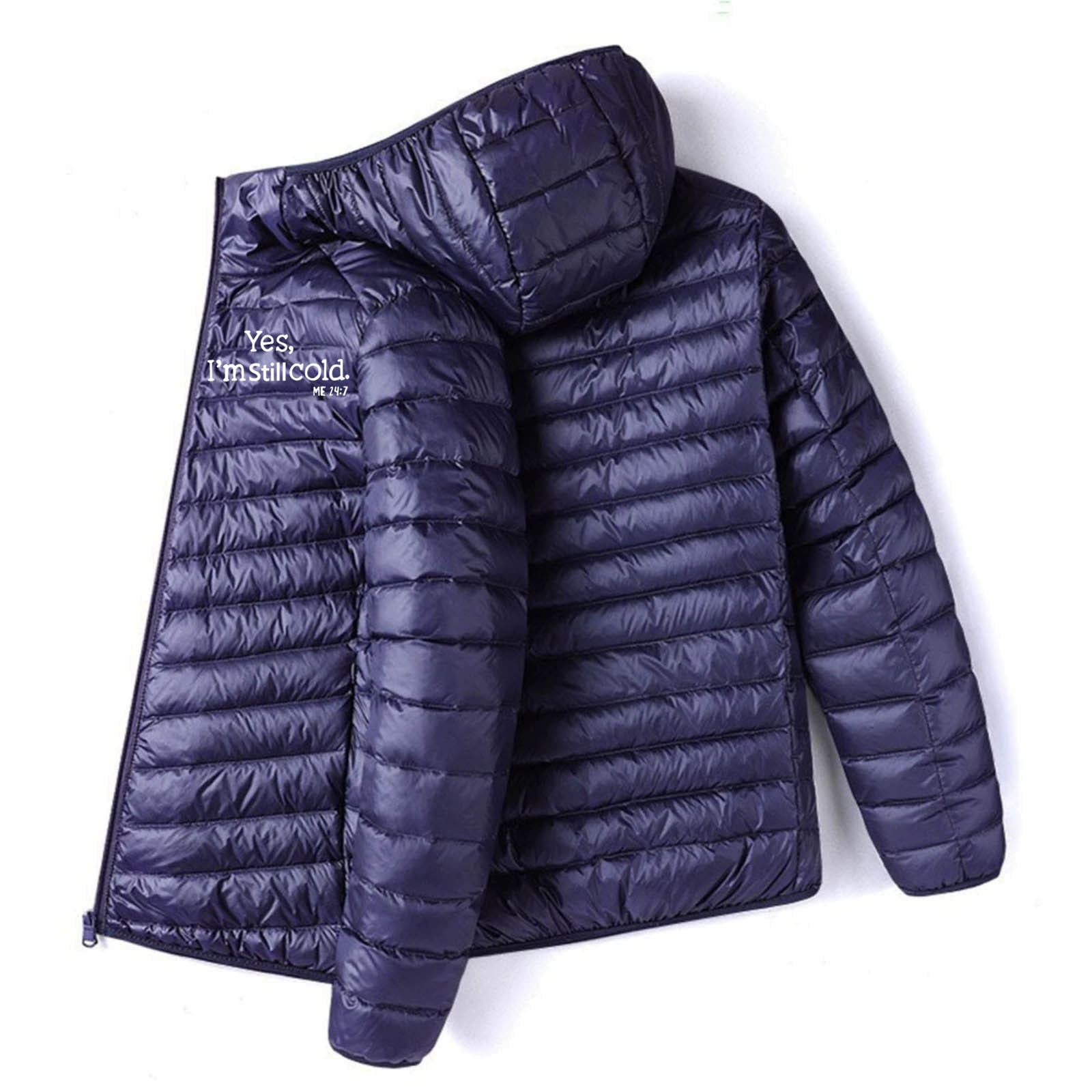 NTACZA Blue Men Jacket with Hood Zip up Packable Puffer Jacket Warm ...