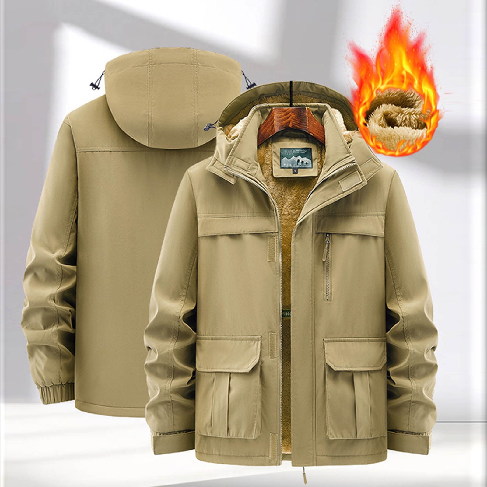 NTACZA Fleece Lined Mens Fall Jackets Hooded Work Yellow Jacket ...