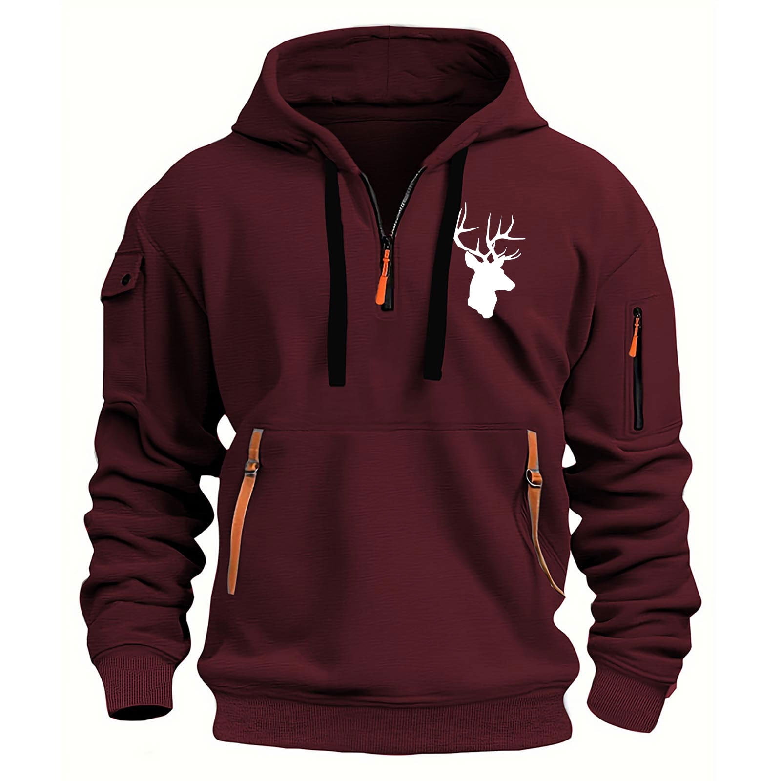NTACZA Graphic Hoodies Mens Red Athletic Quarter Zip Sweatshirt Active ...