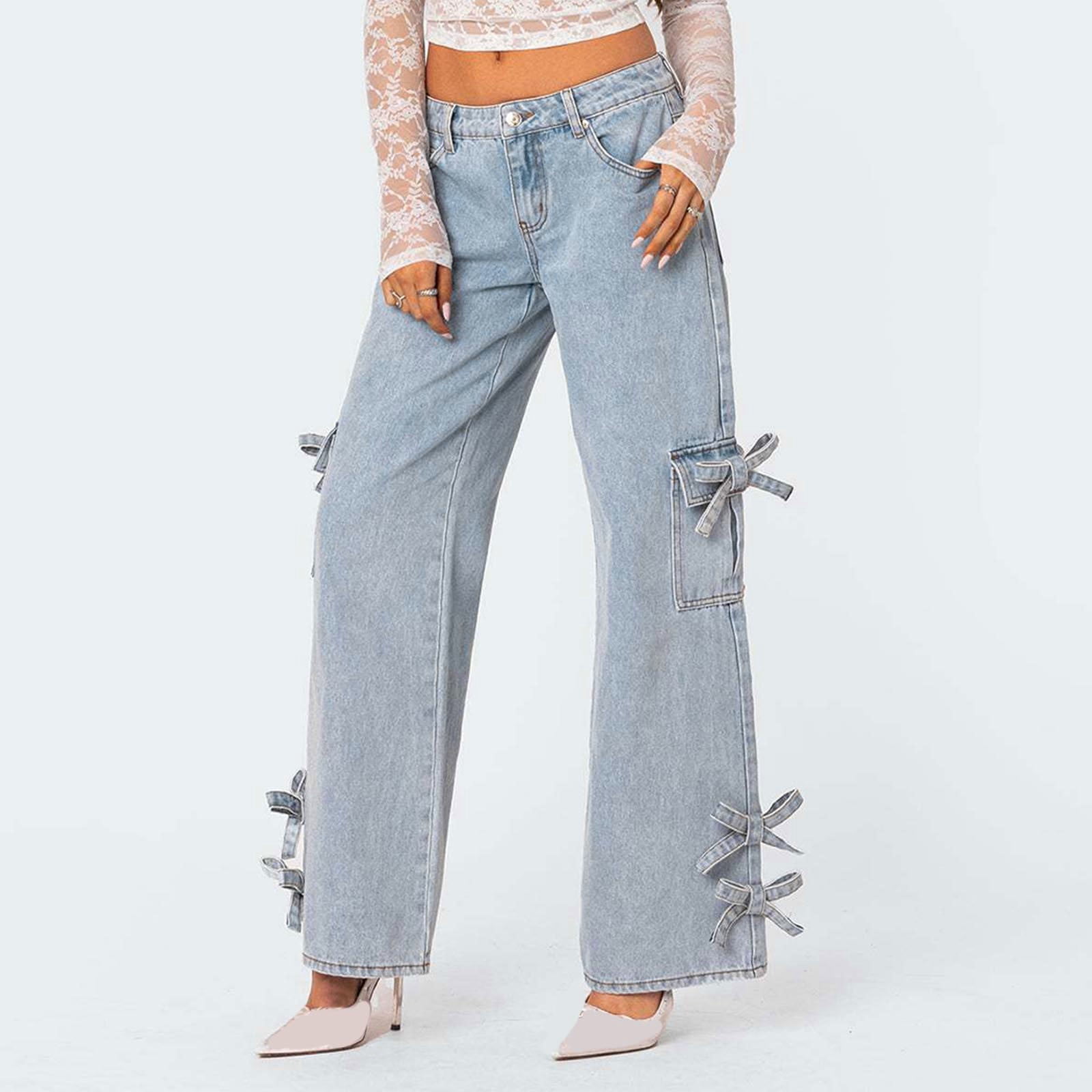 NTACZA Loose Cute Pants for Women Under $5 Denim Blue High Waist Wide ...