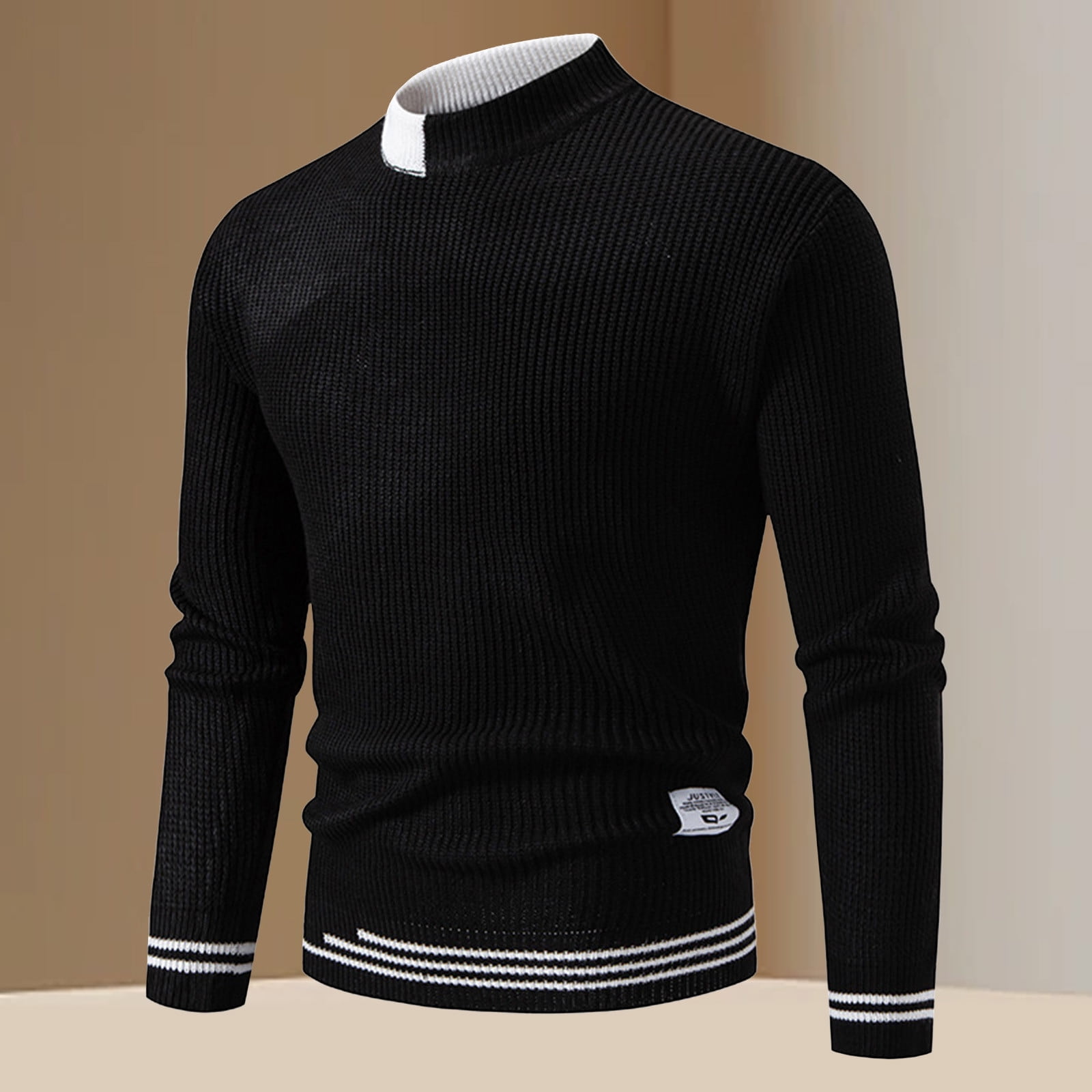 NTACZA Mock Neck Fall Sweaters for Men Black Color Block Slim Fit ...