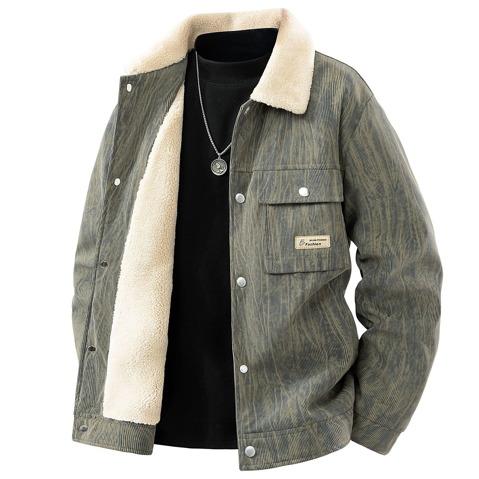 NTACZA Sherpa Lined Jackets Men Winter Green Corduroy Work Trucker ...